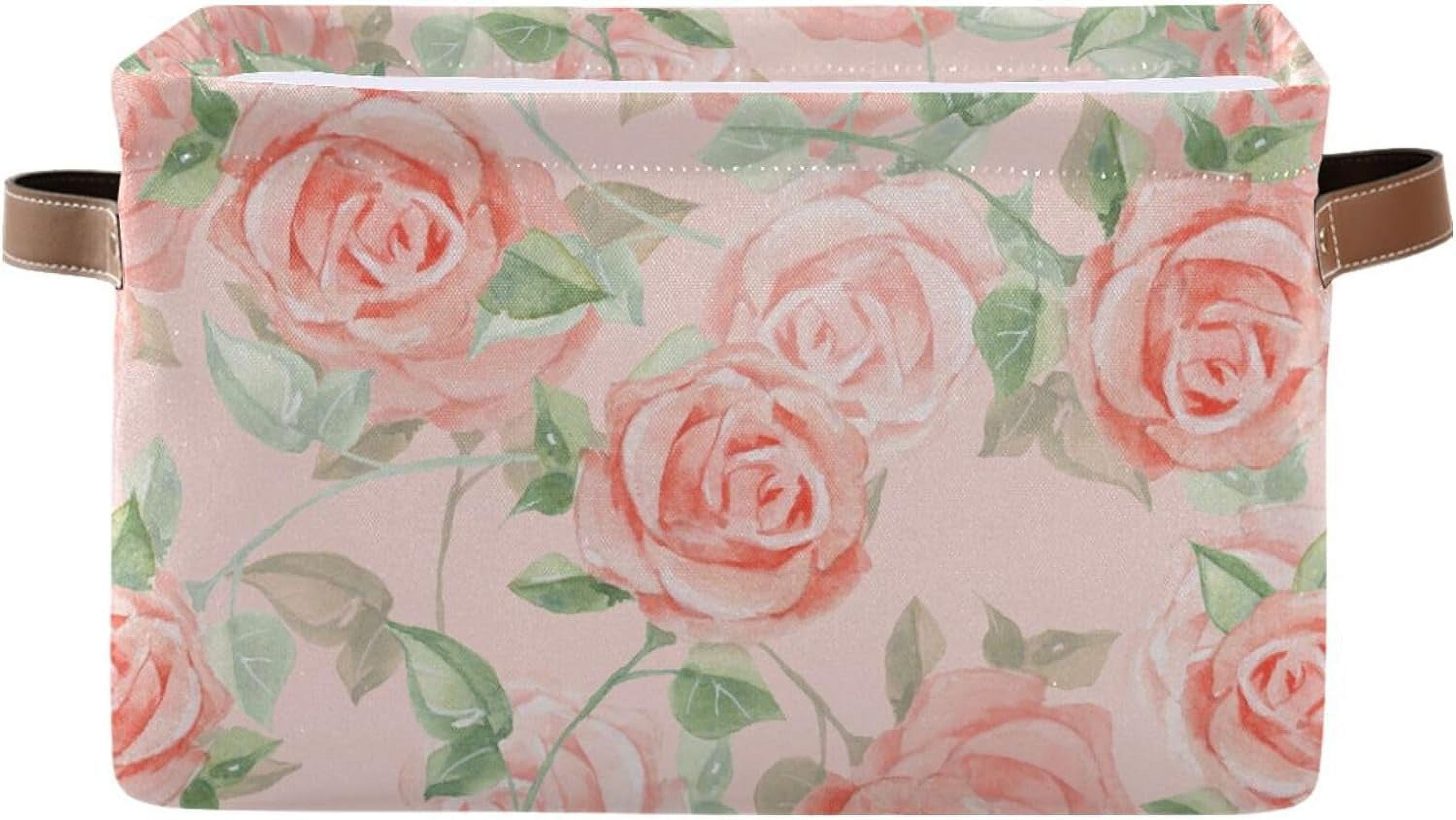 FREEAMG Romantic Watercolor Roses Storage Basket, Durable Canvas ...