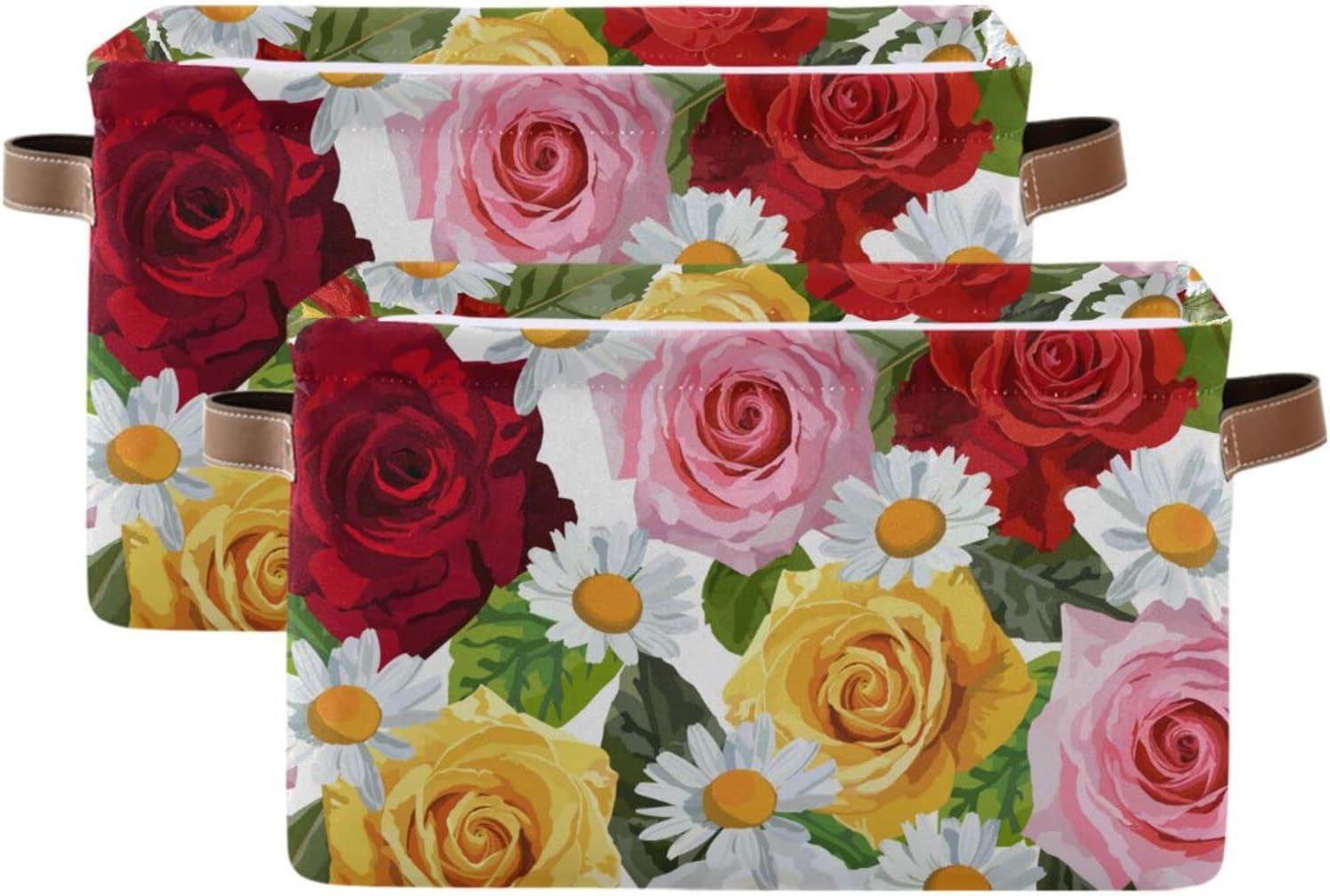 FREEAMG Rose Daisy Storage Basket with Handles Collapsible Storage Bins ...