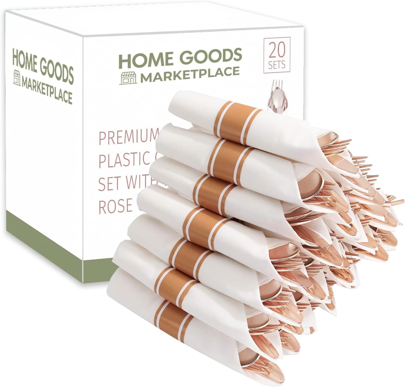 FREEAMG Rose Gold Plastic Silverware Pre-Rolled Sets; , Spoon, and ...