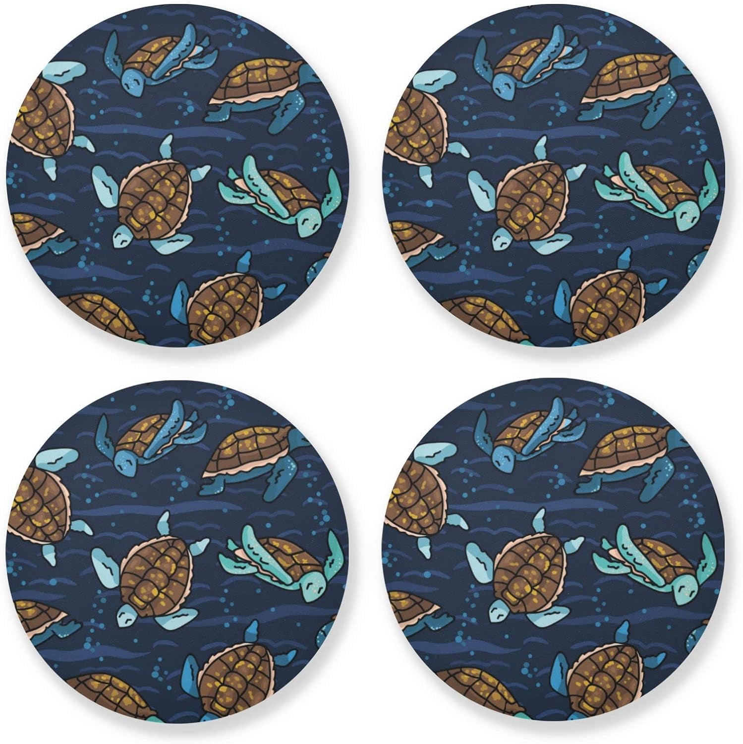 FREEAMG Round Coasters Set of 4, Cute Sea Turtles Absorbent Coasters ...
