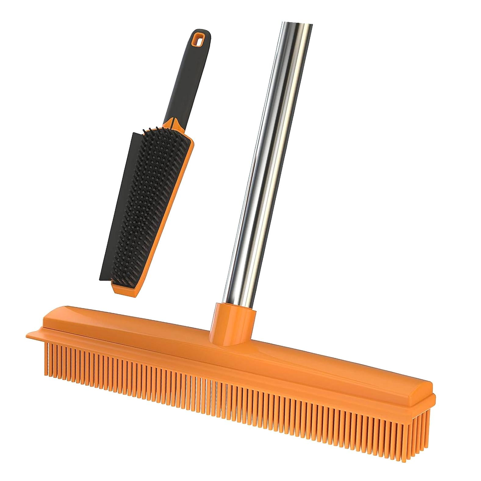 FREEAMG Rubber Broom for Pet Hair Removal with 57" Long Handle, Carpet ...