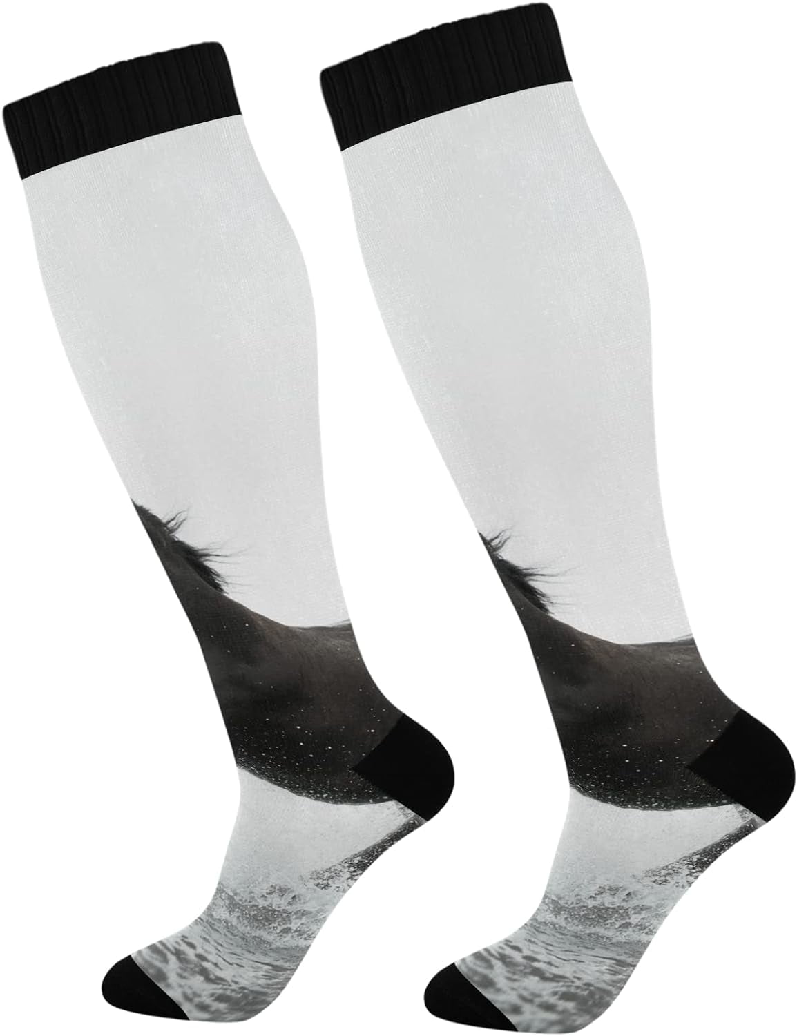 FREEAMG Running Horse Black and White Photo Compression Socks for Women ...