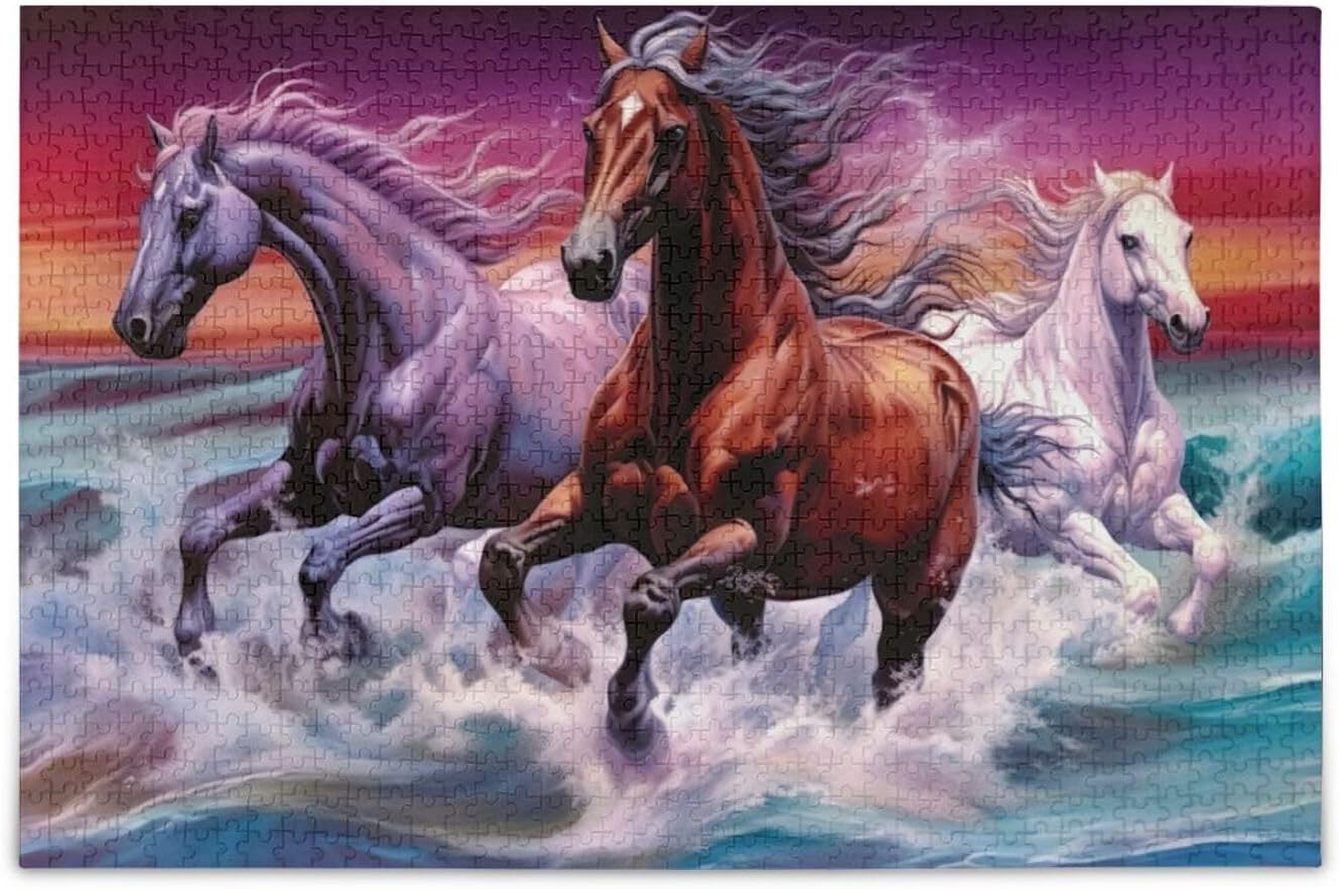 FREEAMG Running Horses Puzzle 1000 Pieces - Wooden Jigsaw Puzzles for ...