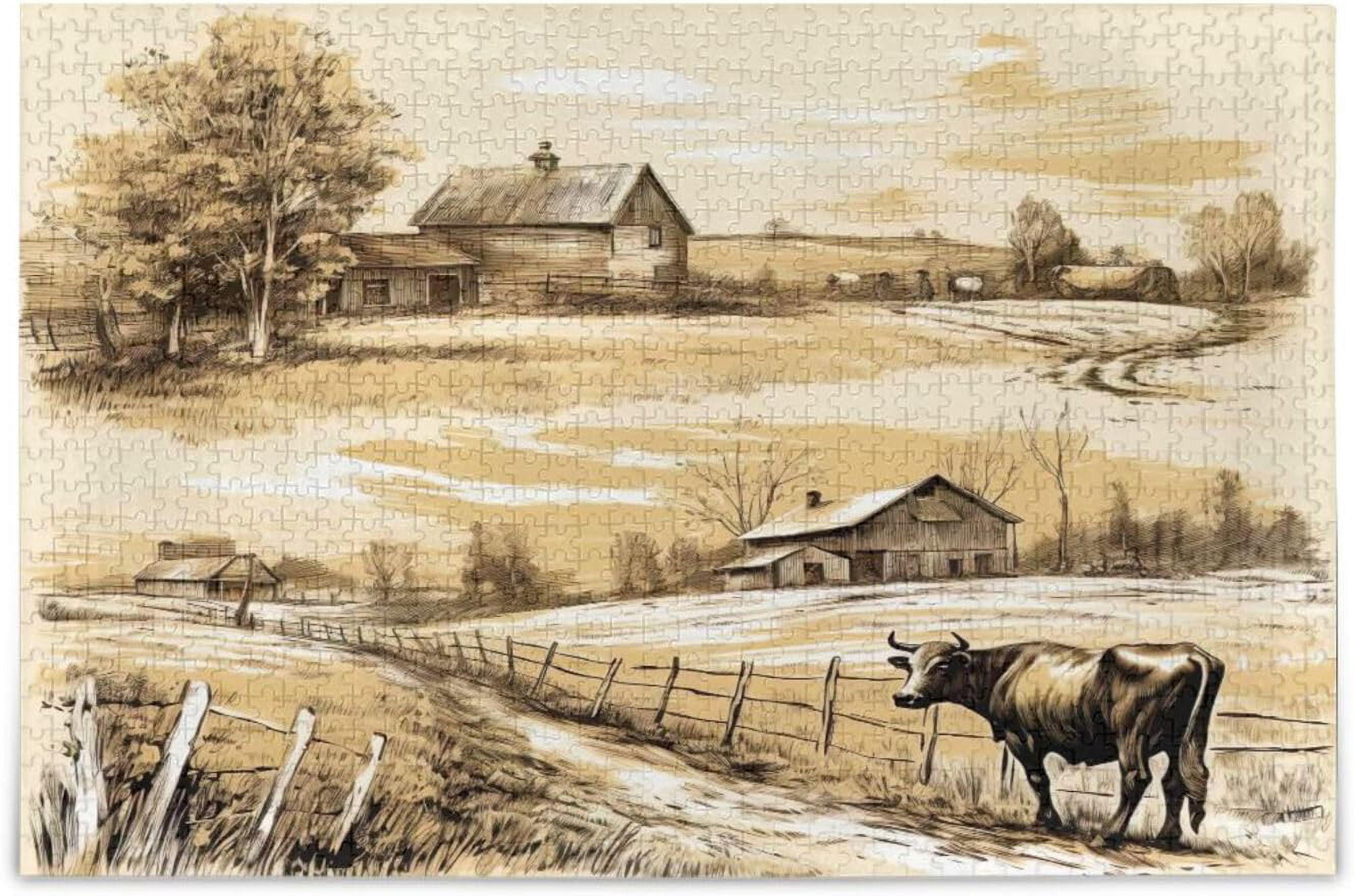 FREEAMG Rural Landscape Puzzle 1000 Pieces - Wooden Jigsaw Puzzles for ...