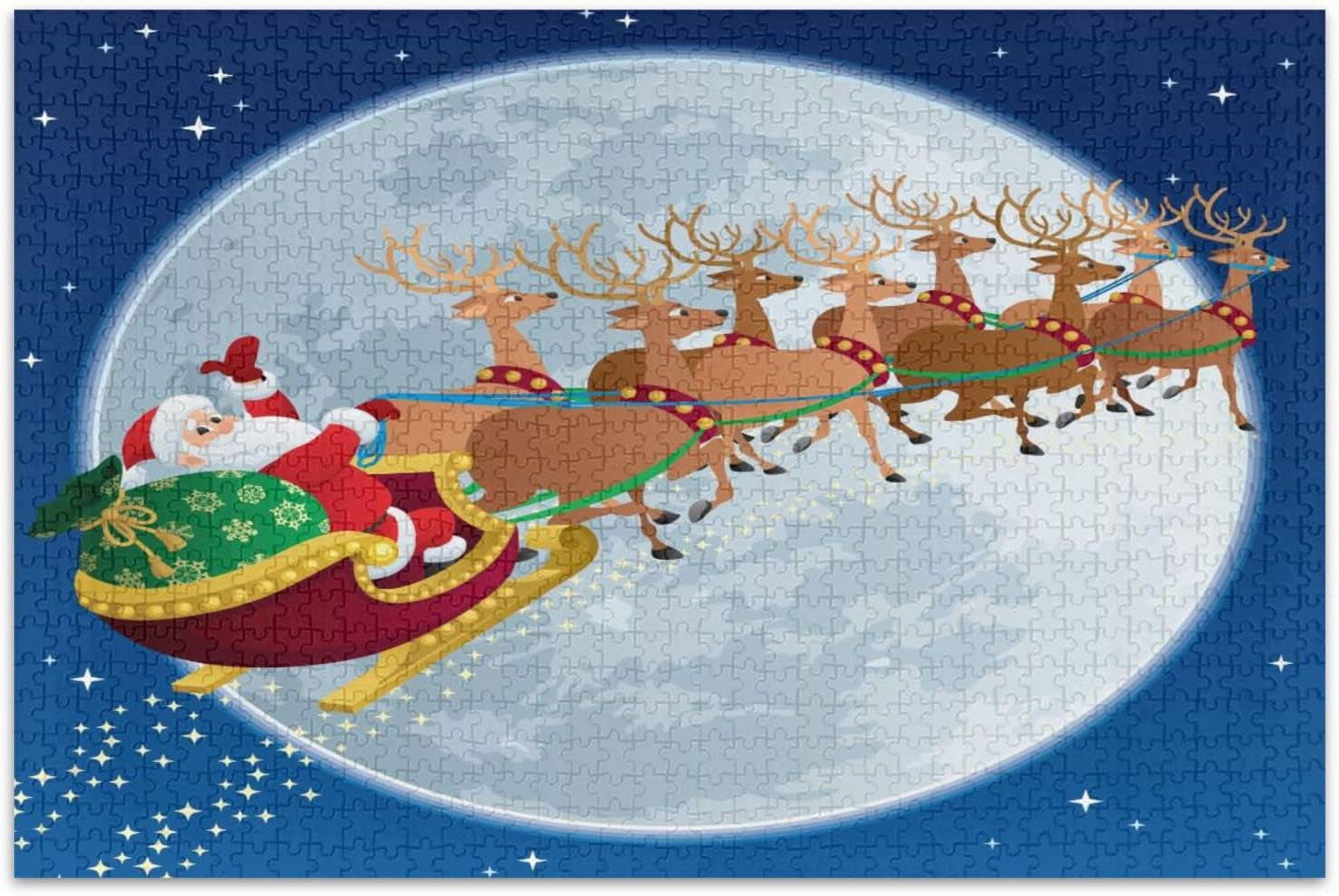 FREEAMG Santa Claus Flying in His Sleigh 1000 Pcs of Irregular Puzzle ...