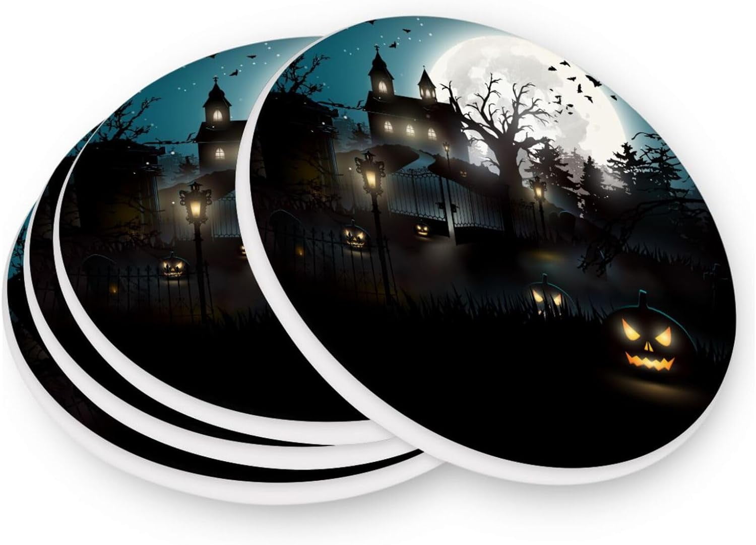 FREEAMG Scary Graveyard Coasters for Drinks Set of 4, Absorbent Ceramic ...