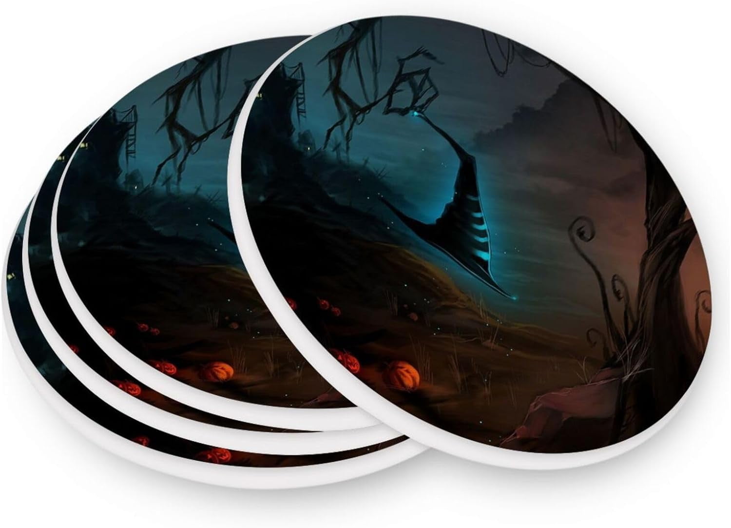 FREEAMG Scary Halloween Coasters for Drinks Set of 4, Absorbent Ceramic ...
