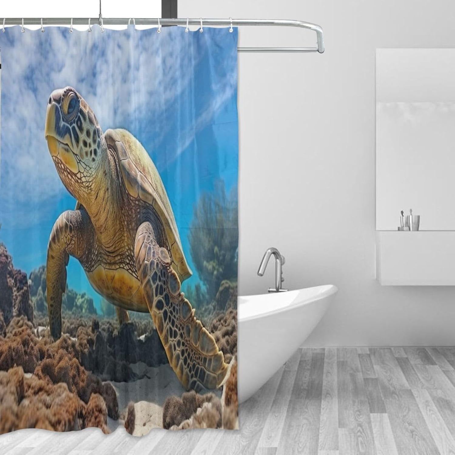 FREEAMG Sea Turtle Shower Curtain Waterproof Washable Shower Bath ...