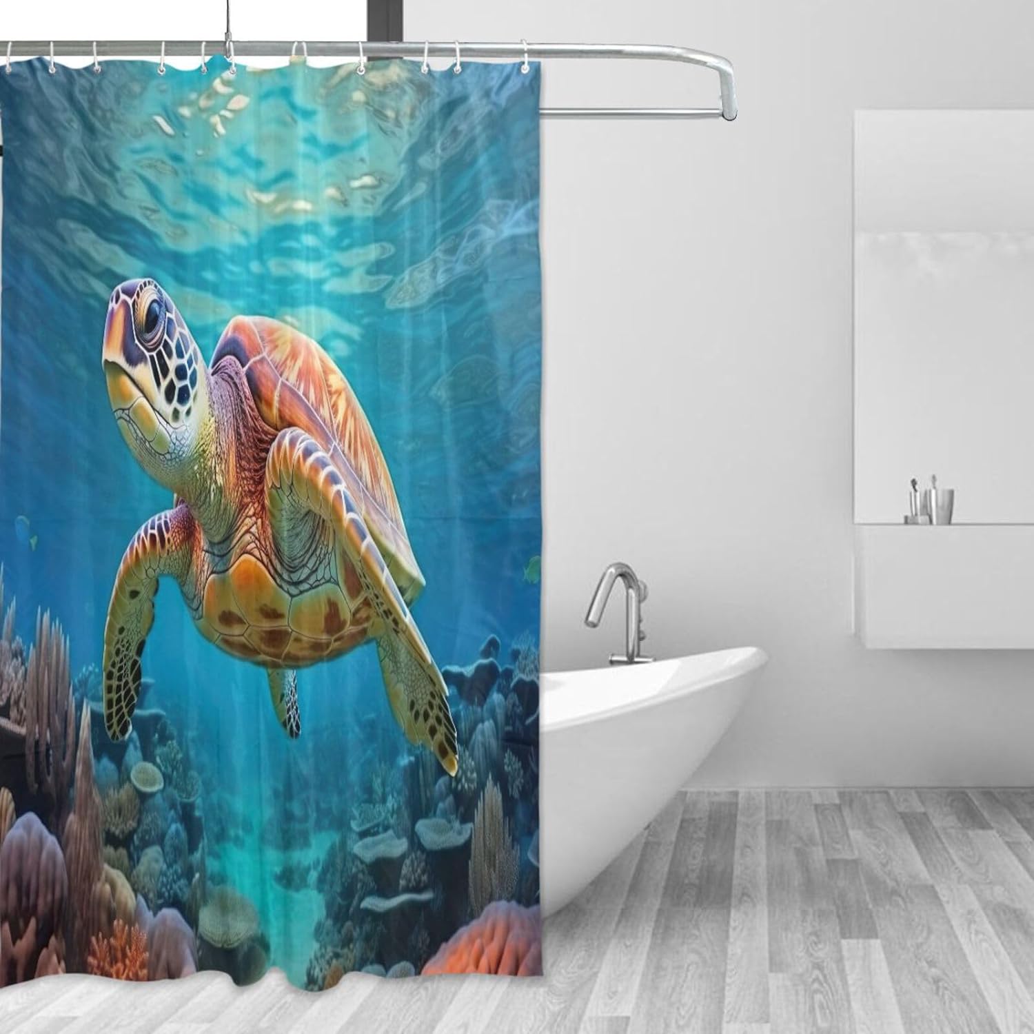 FREEAMG Sea Turtle Shower Curtain Waterproof Washable Shower Bath ...