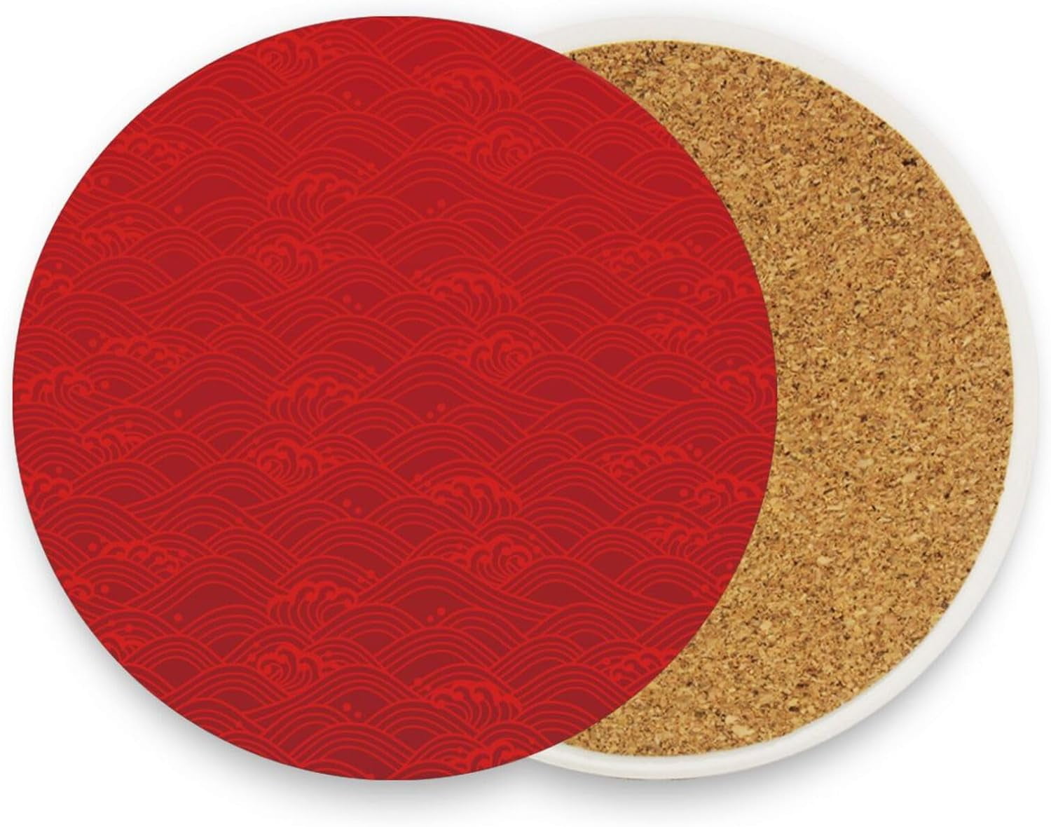 FREEAMG Sea Waves Red Coasters for Drinks Set of 2, Absorbent Ceramic ...