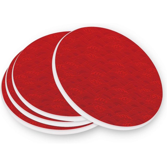 FREEAMG Sea Waves Red Coasters for Drinks Set of 4, Absorbent Ceramic ...