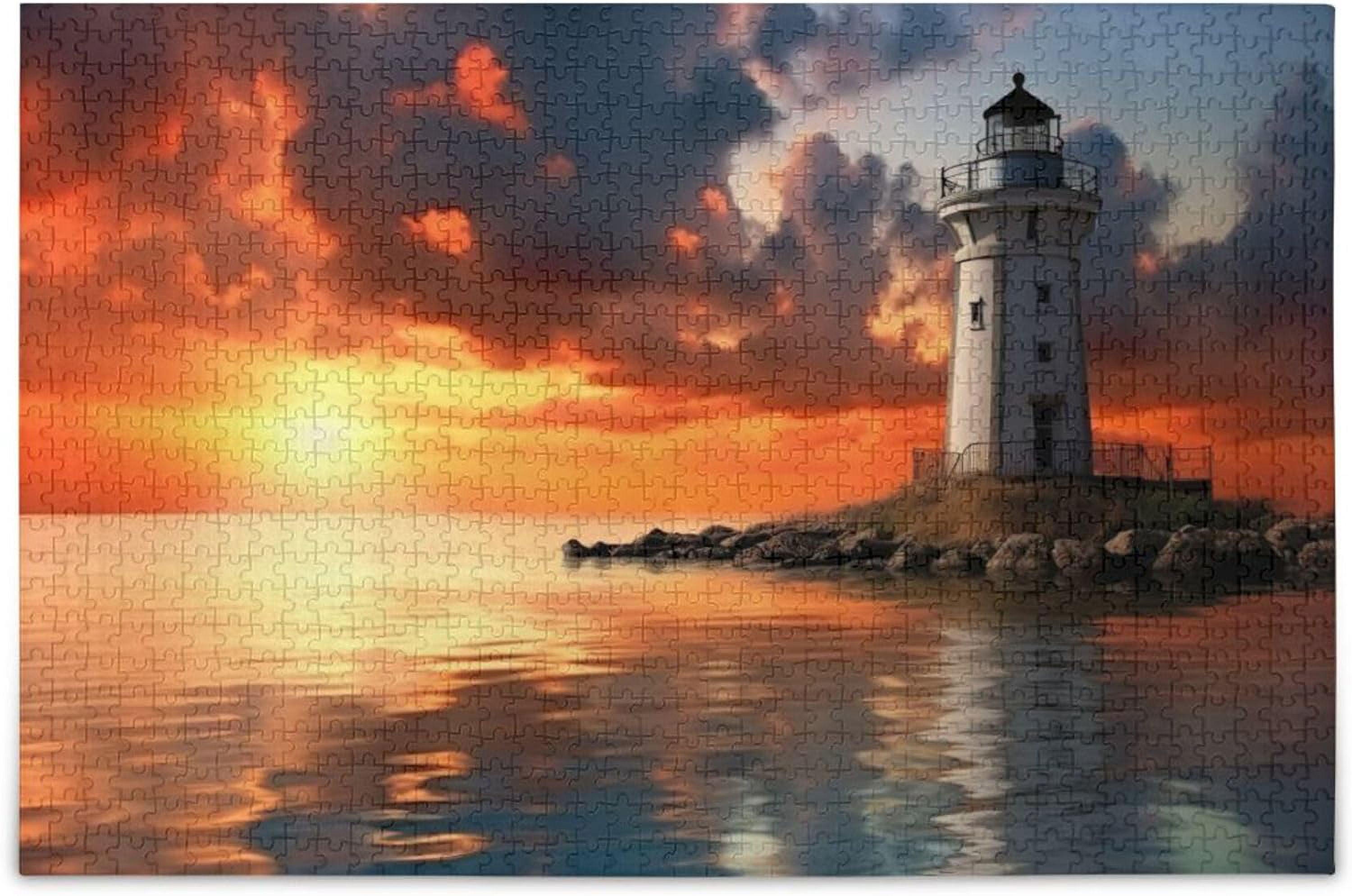 FREEAMG Seaside Sunset Lighthouse Puzzle for Children Adult 1000 Piece ...