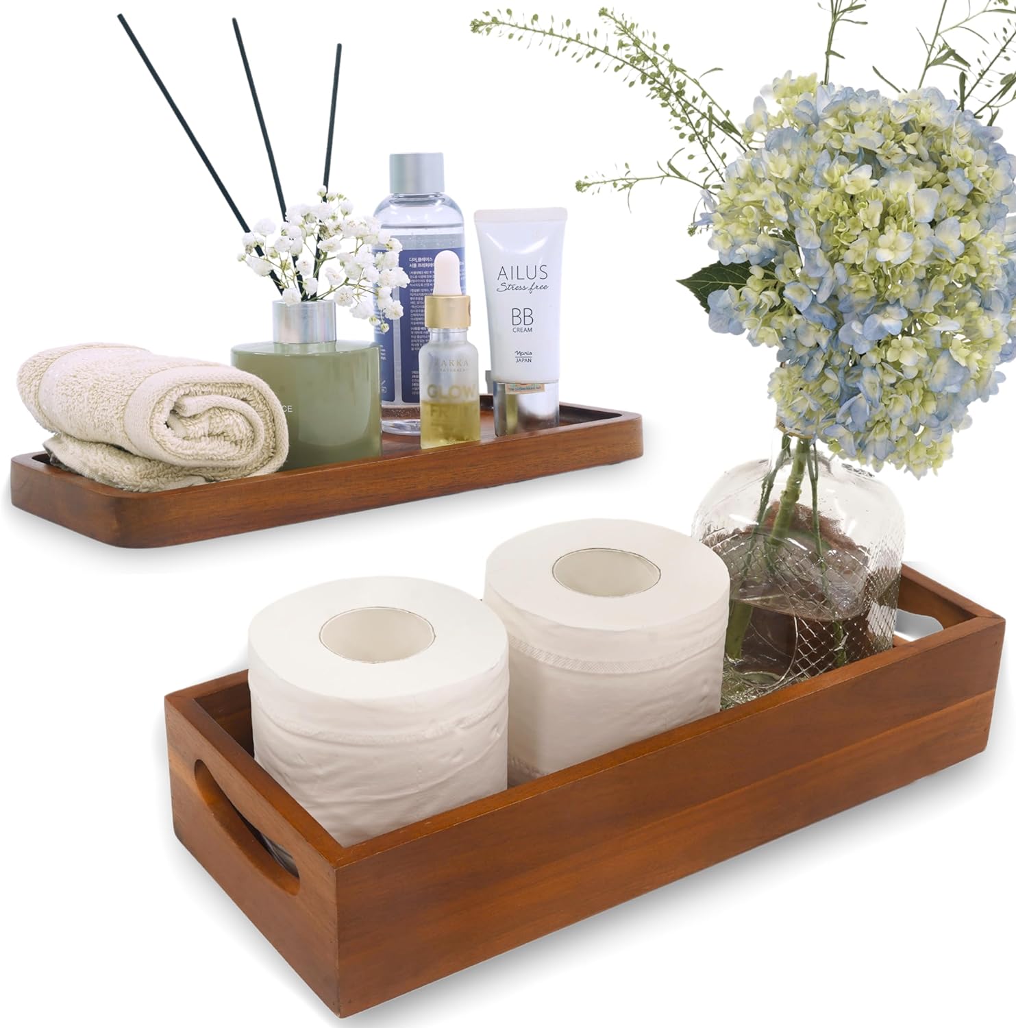 FREEAMG Set 2 Wooden Toilet Tray & Vanity Tray from Acacia Wood for ...