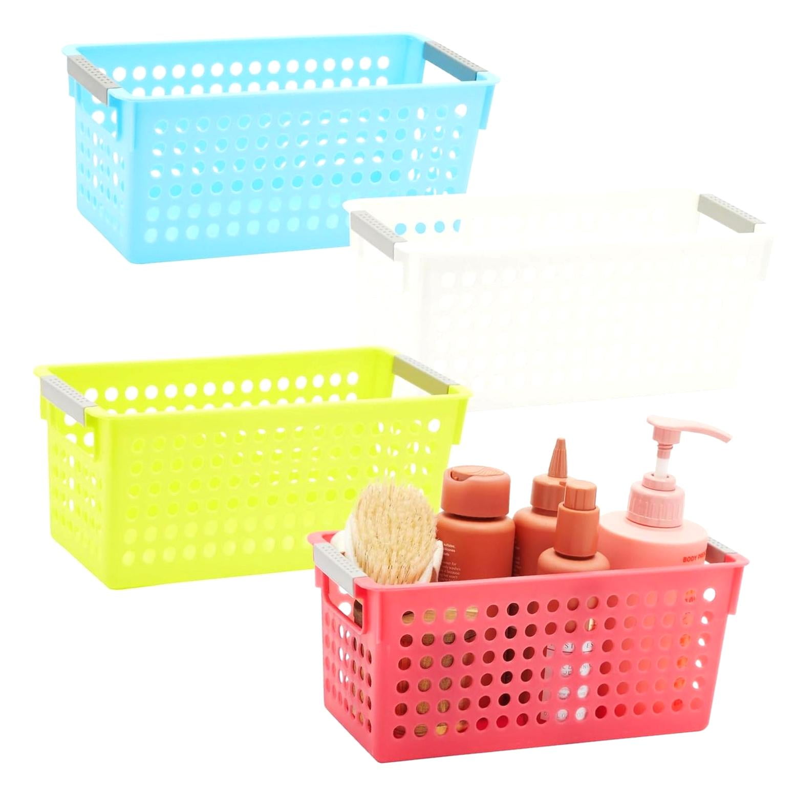 FREEAMG Set of 4 Plastic Baskets with Handles, Slim Storage Containers ...