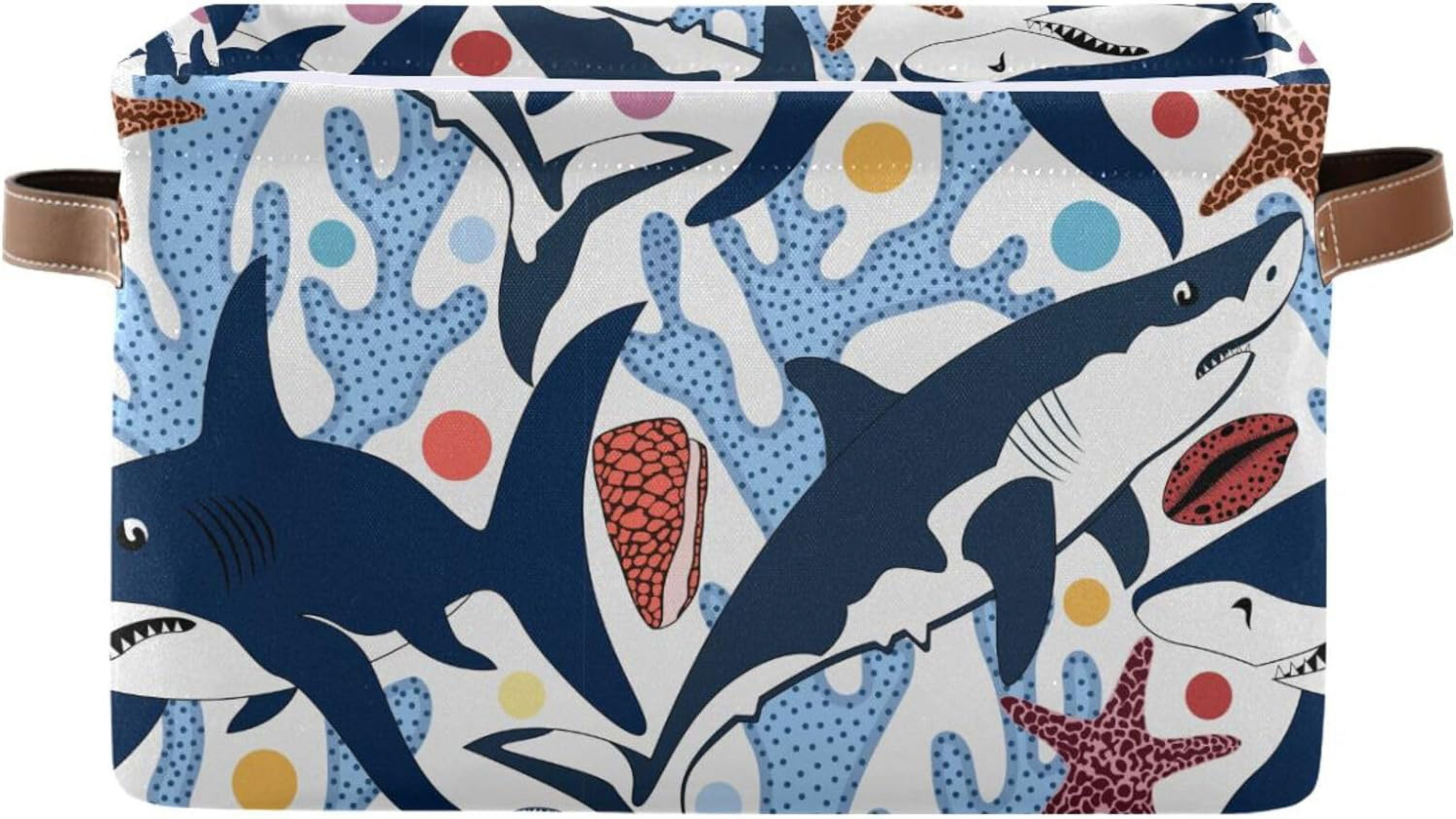 FREEAMG Sharks Storage Basket, Durable Canvas Organizer With Handles ...