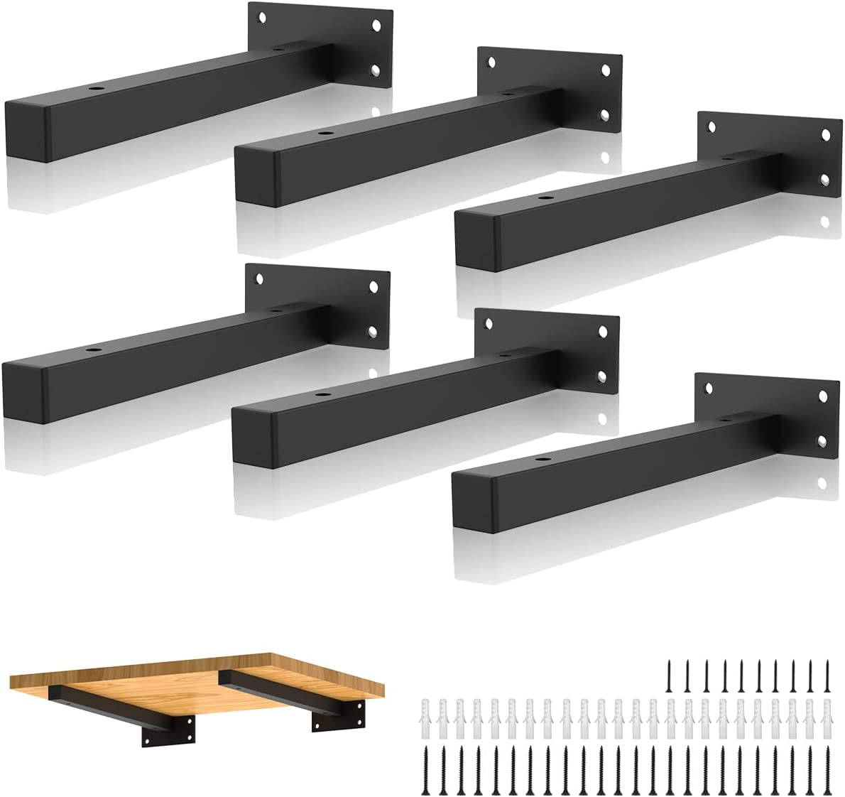 FREEAMG Shelf Brackets 6 Inch, Heavy Duty Floating Shelving Brackets ...