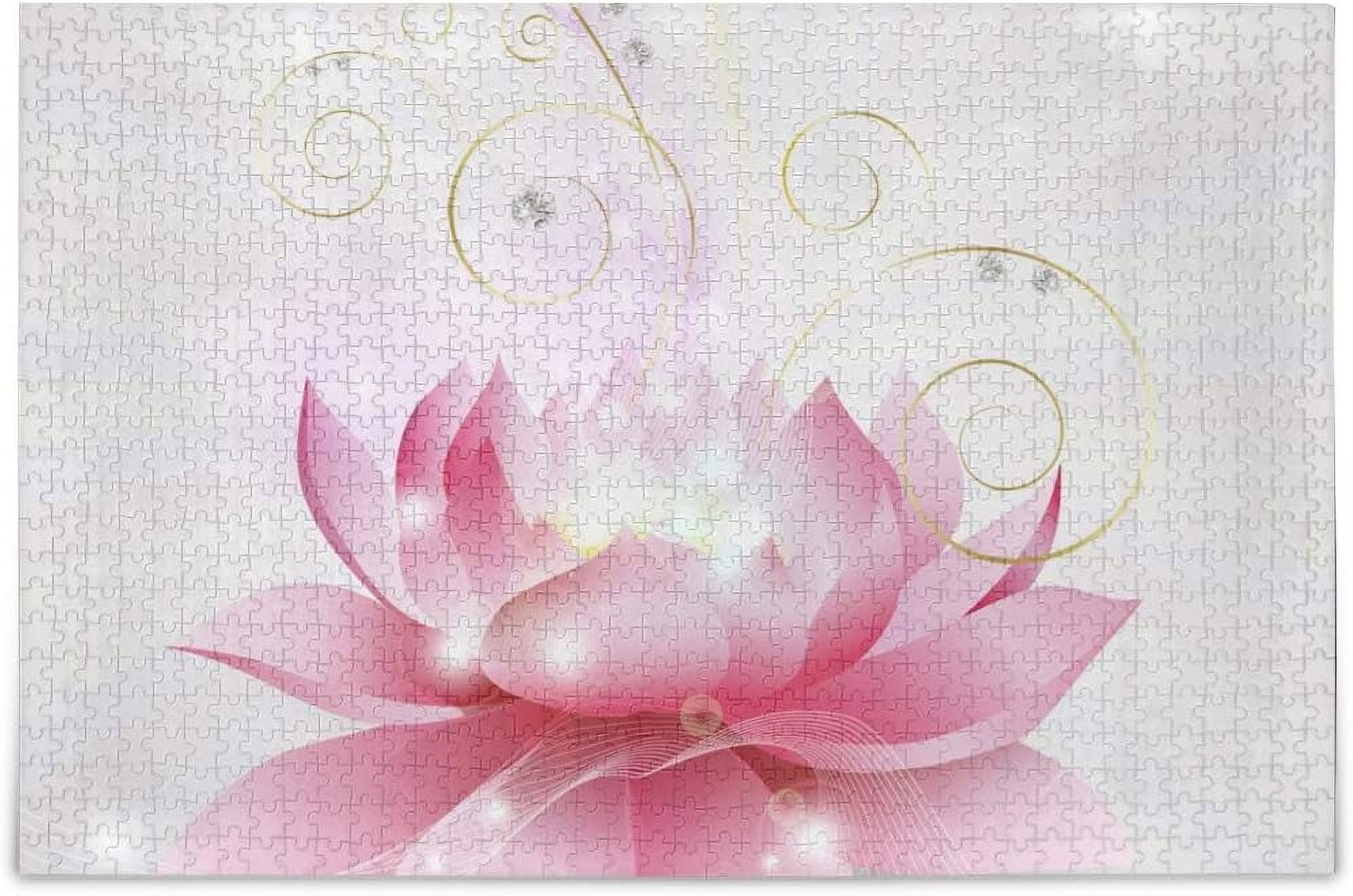 FREEAMG Shine Sparkling Pink Lotus Flower with Spiral Branch Jigsaw ...
