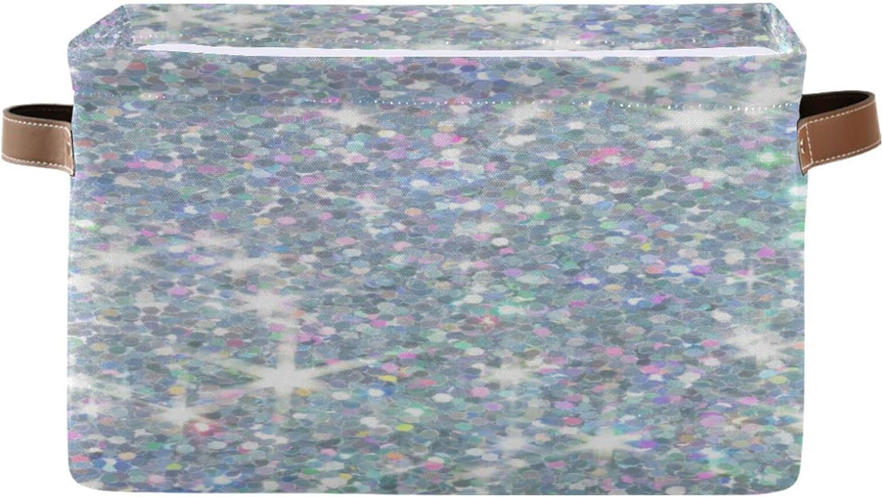 FREEAMG Silver Glitter Texture Storage Basket 1 Pack, Collapsible ...