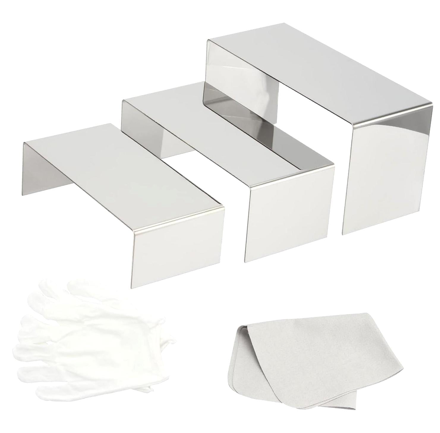 FREEAMG Silver Steel Riser Figures Display Stand, 3 Pieces Mirror ...