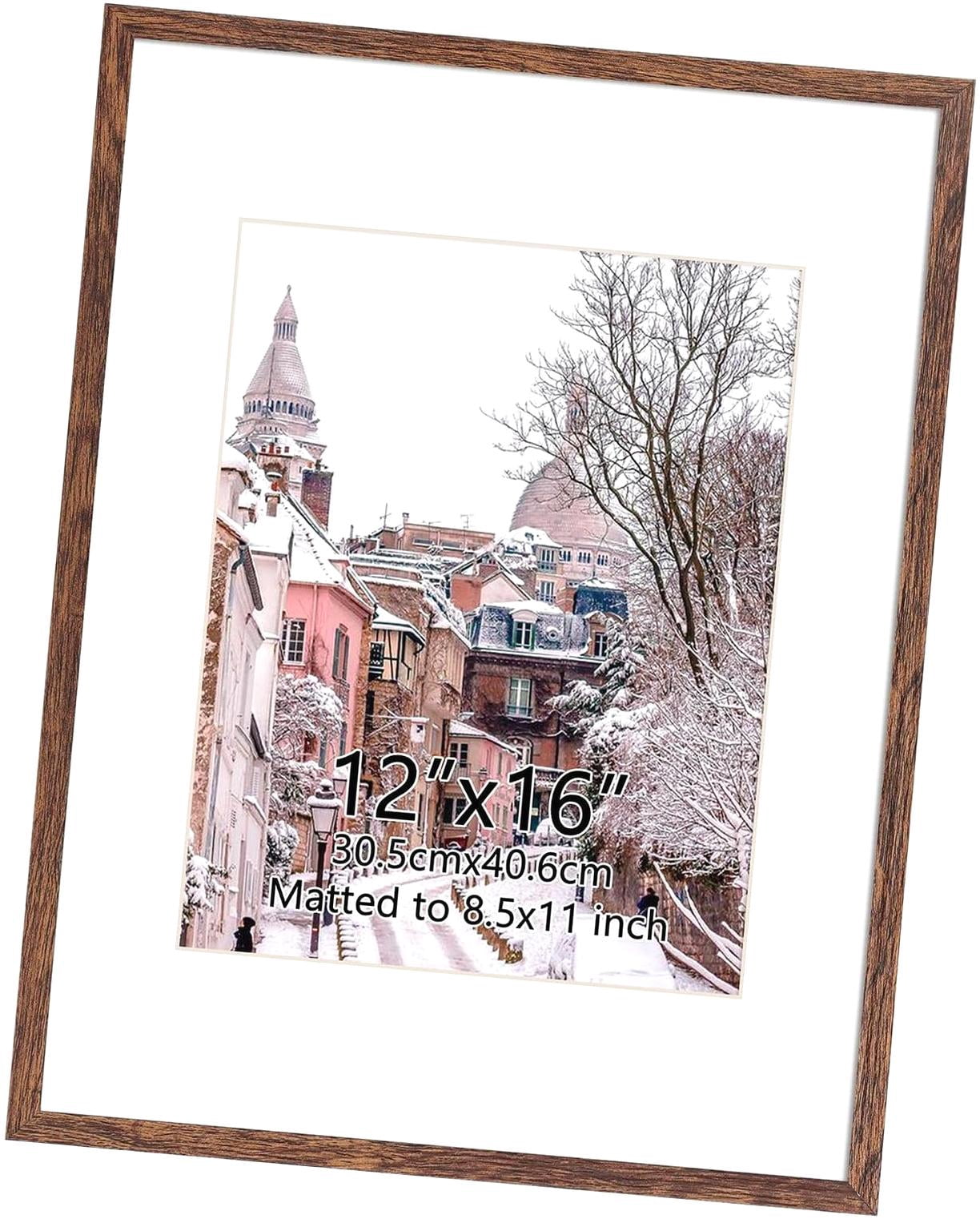 FREEAMG Single 12x16 Dark Brown Frame, matted for 8.5x11, for 8.5 by 11 ...