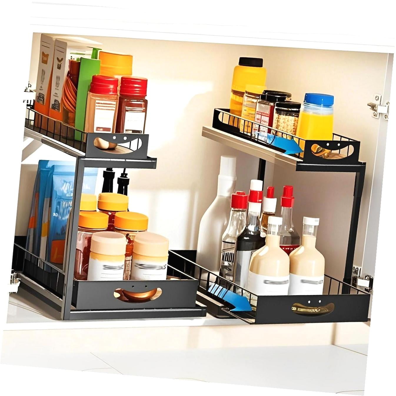 FREEAMG Under Sink Organizer, 2 Pack with 2 Tier Pull Out Sliding ...