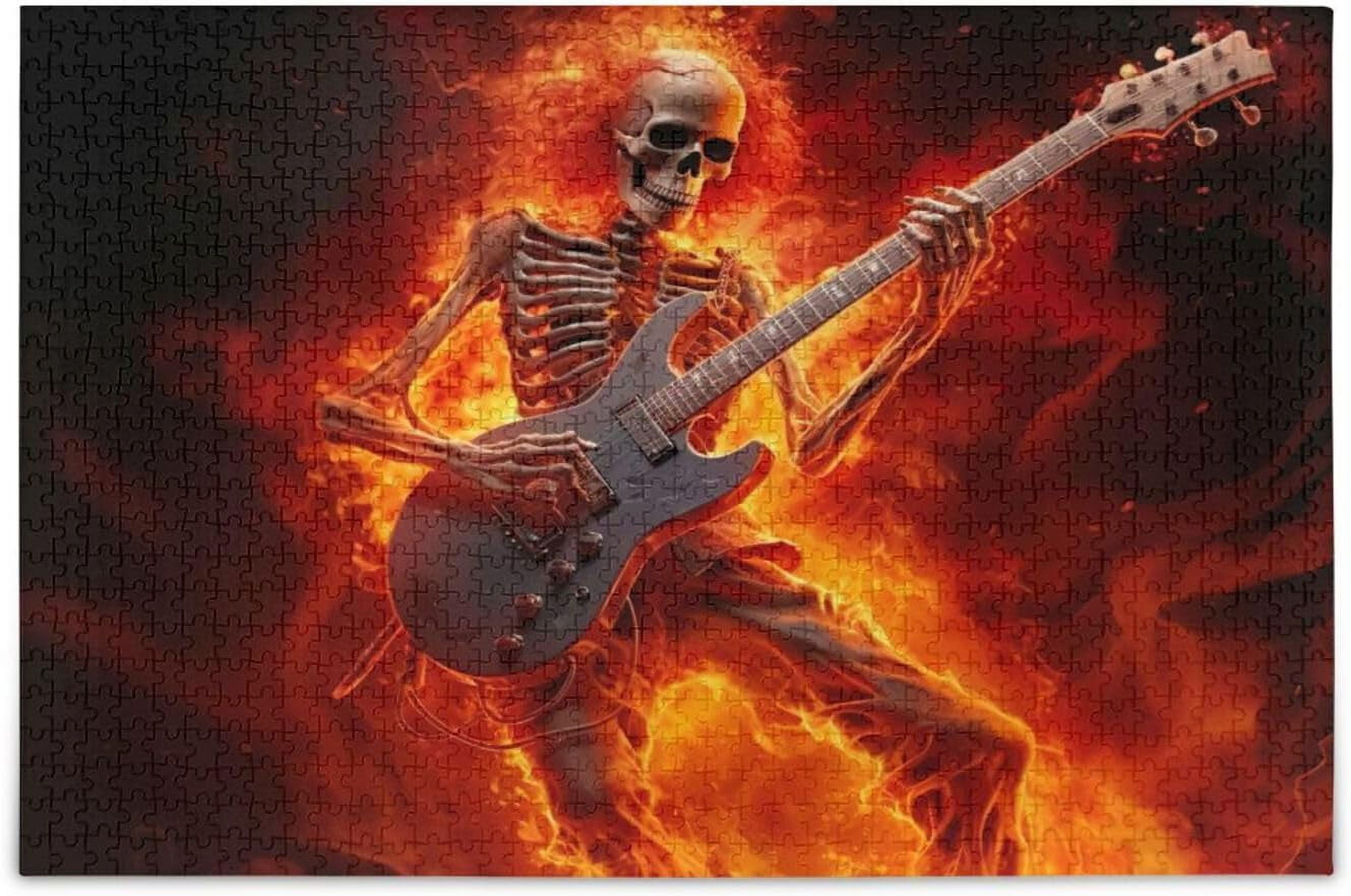 FREEAMG Skeleton in Flames Puzzle 500 Pieces - Wooden Jigsaw Puzzles ...
