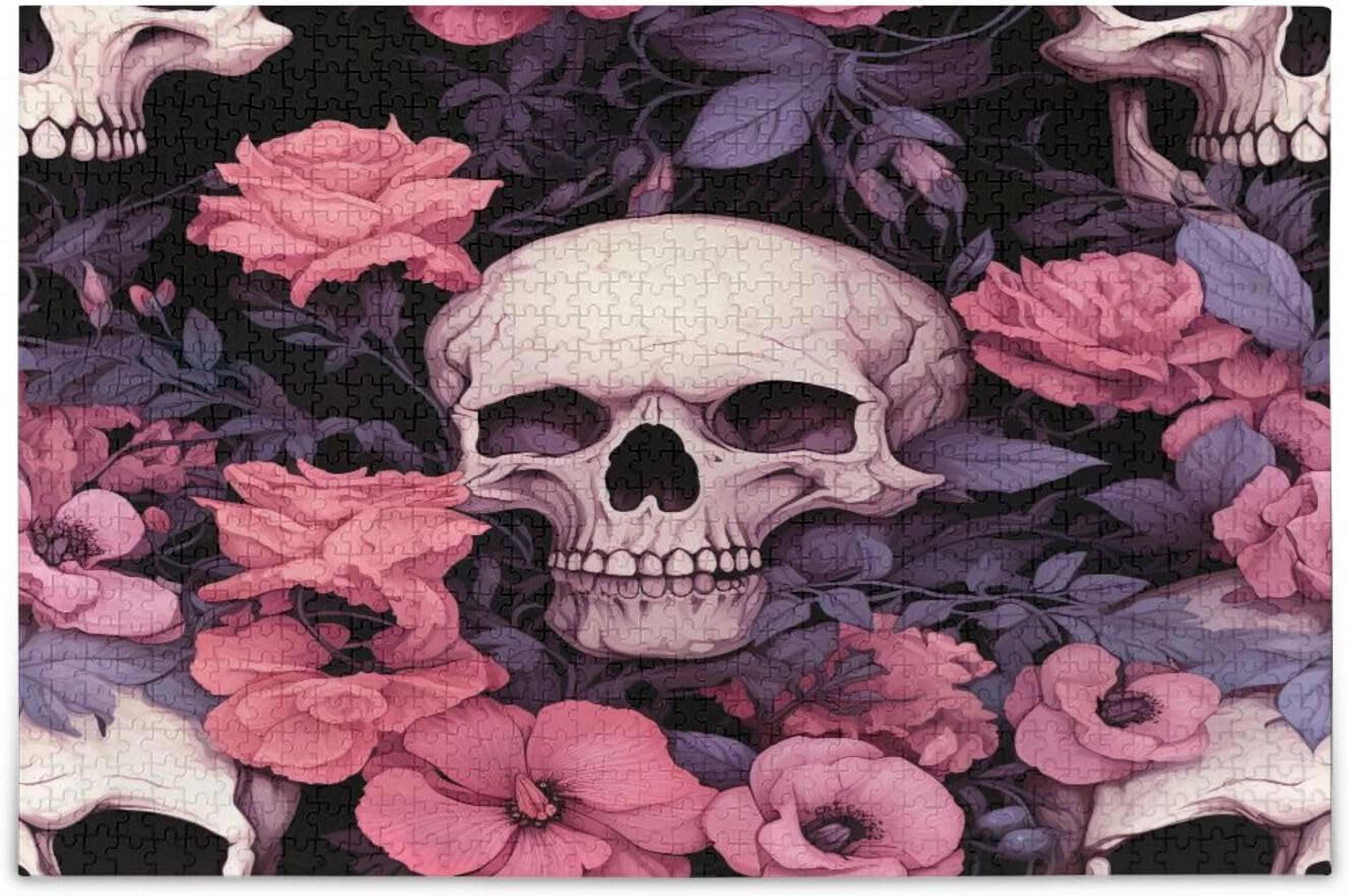 FREEAMG Skull Flower Jigsaw Puzzles for Adults 500 Pieces,Decompression ...
