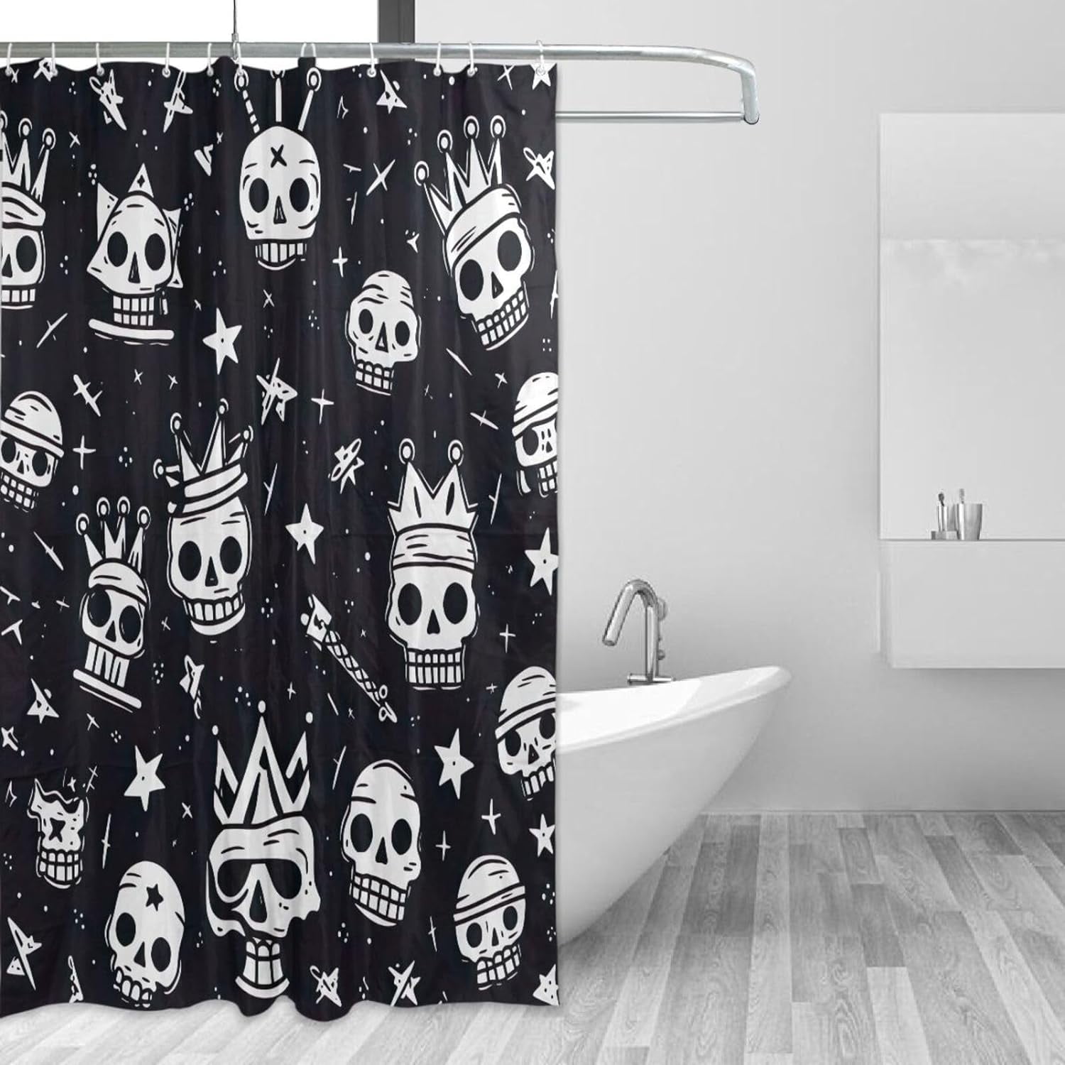 FREEAMG Skull Shower Curtain, Waterproof Fabric Shower Curtains with 12 ...