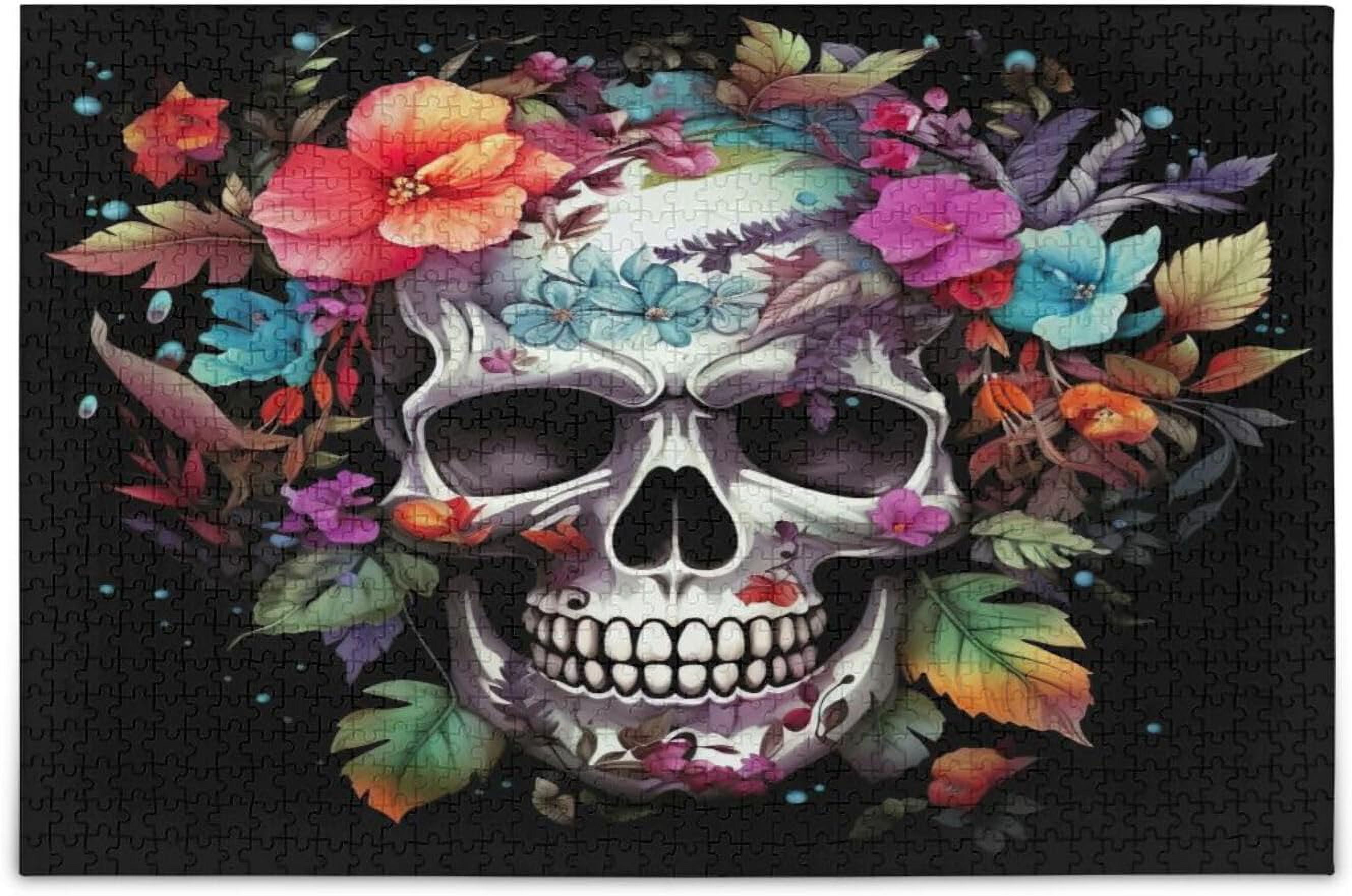 FREEAMG Skull with Flower Puzzle 1000 Pieces - Wooden Jigsaw Puzzles ...