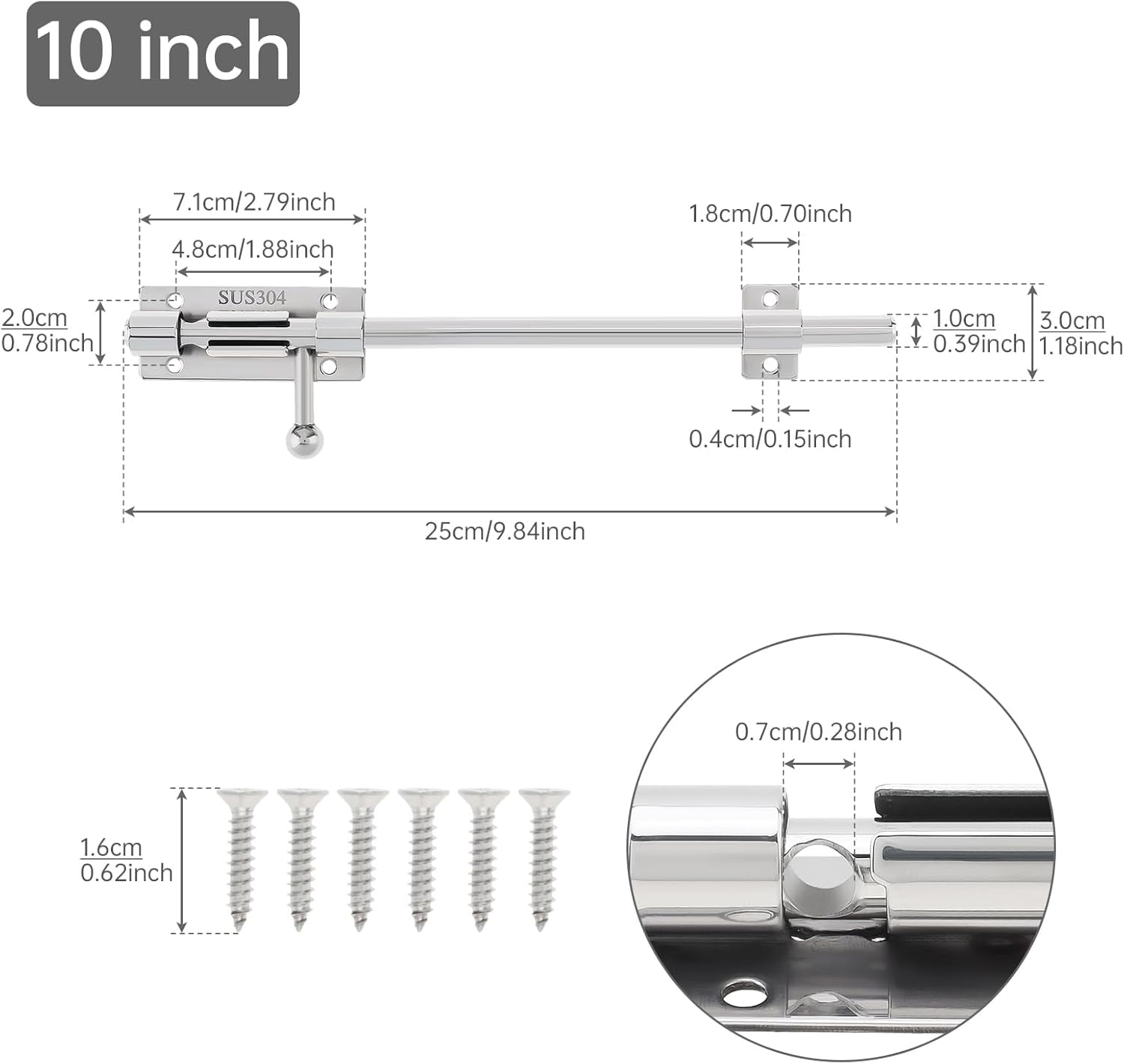 FREEAMG Slide Bolt Gate, 2 Pack 4 Inch 304 Steel Barrel Bolt with 8 mm ...
