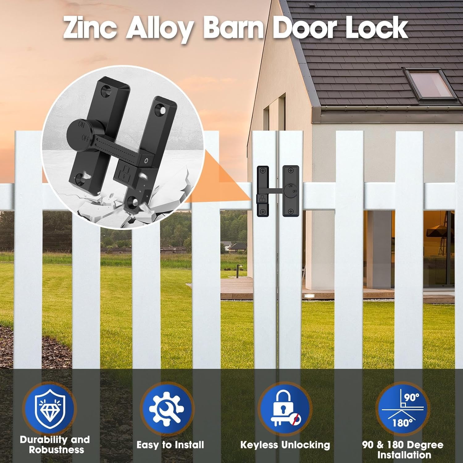 FREEAMG Sliding Barn Door Lock, 90/180 Degree Screen Door , Flip Gate ...