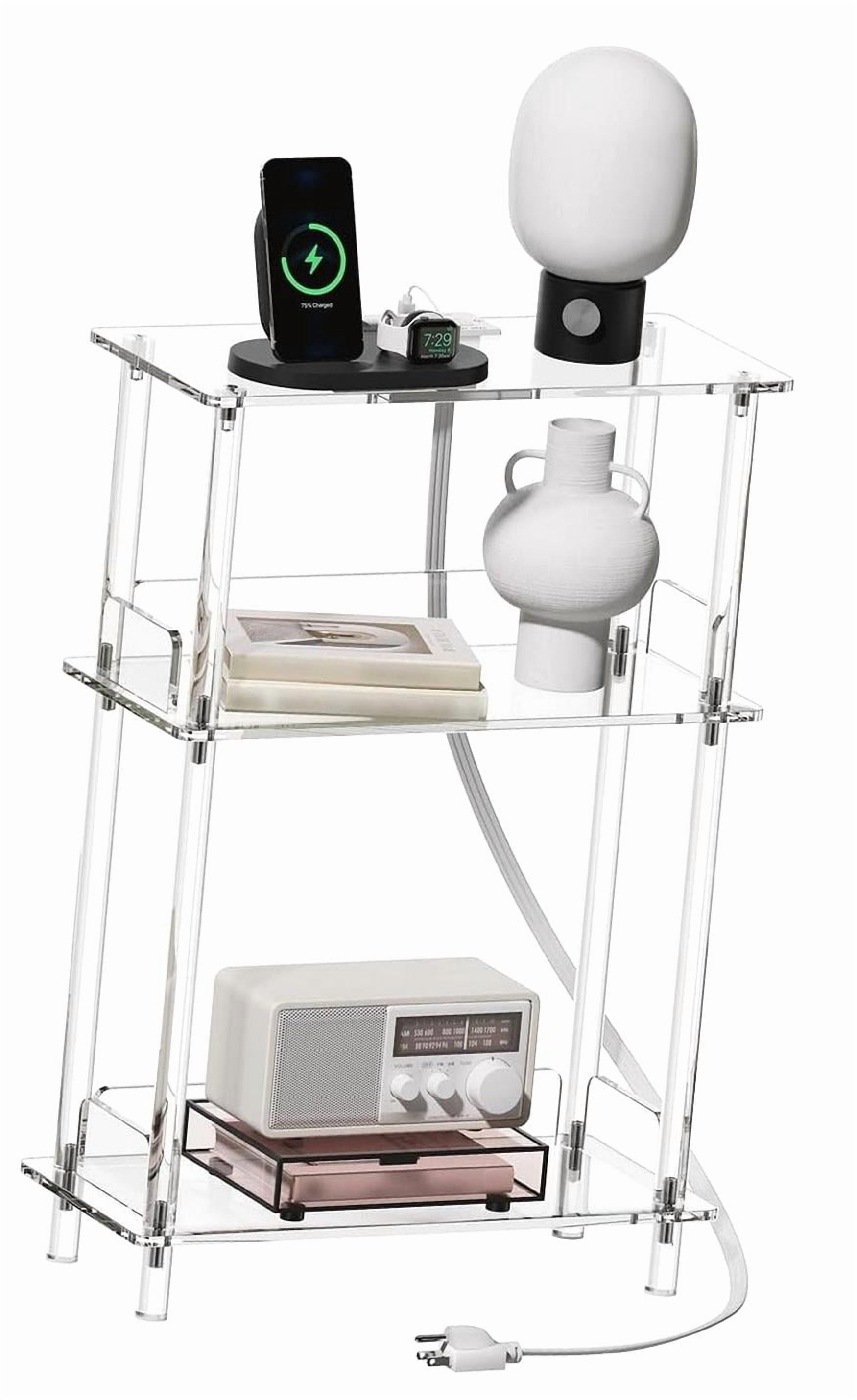 FREEAMG Slim Acrylic Side Table with Charging Hub, 7-Inch Wide, Three ...