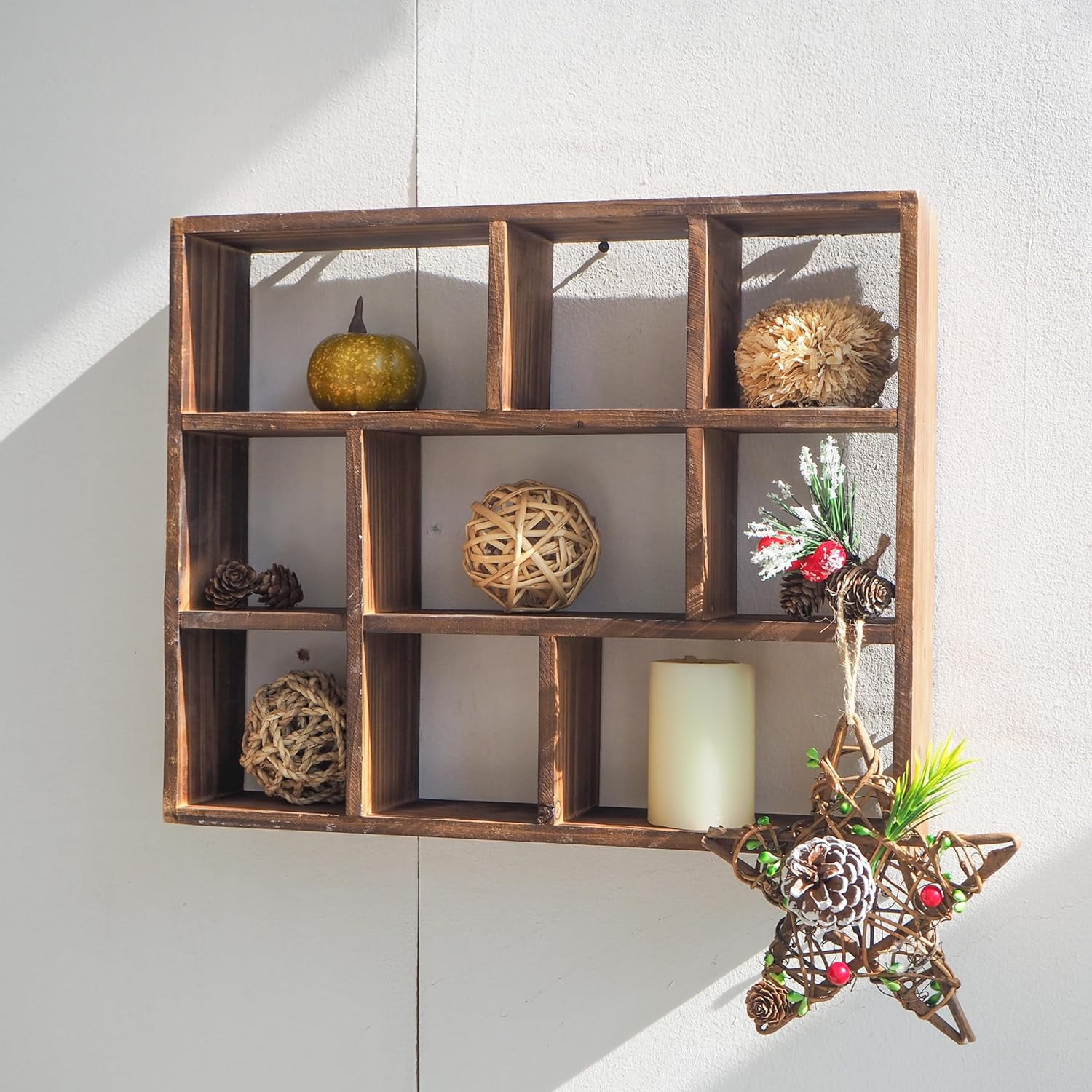 FREEAMG Small Brown Wood Shadow Box With Shelves, 3 Tier Wall Shelving ...