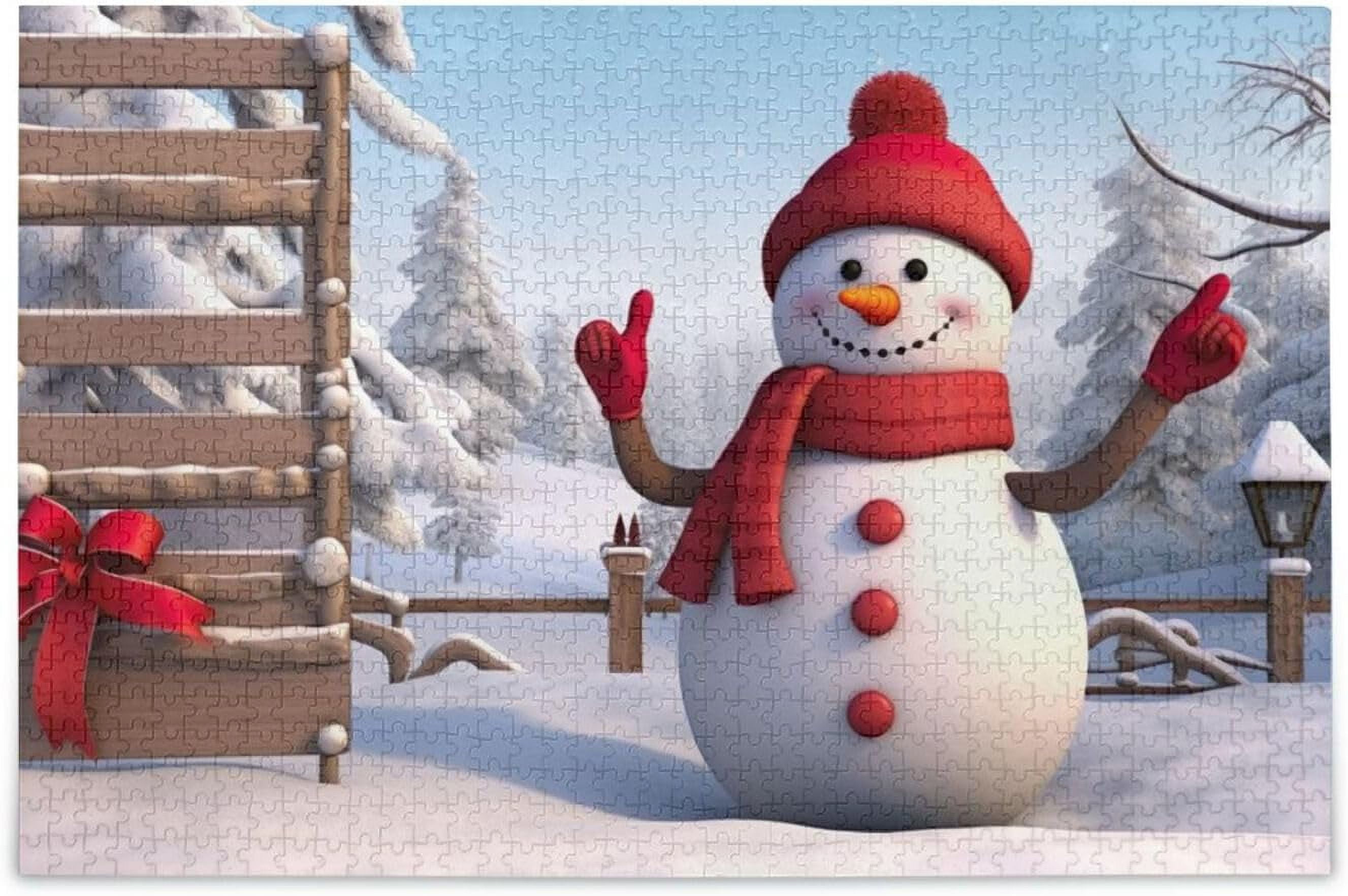 FREEAMG Snowman Jigsaw Puzzle 1000 Pieces,Wooden Puzzles Family Games ...