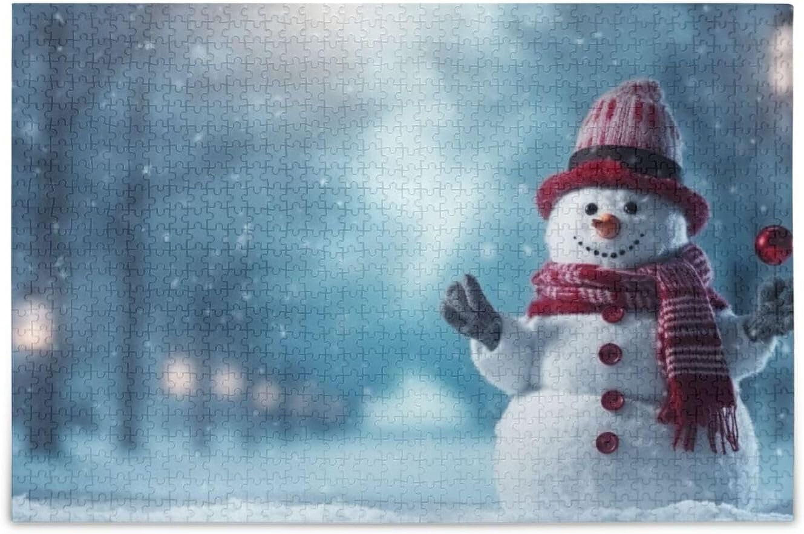 FREEAMG Snowman Snow Scene Puzzle 1000 Pieces - Wooden Jigsaw Puzzles ...