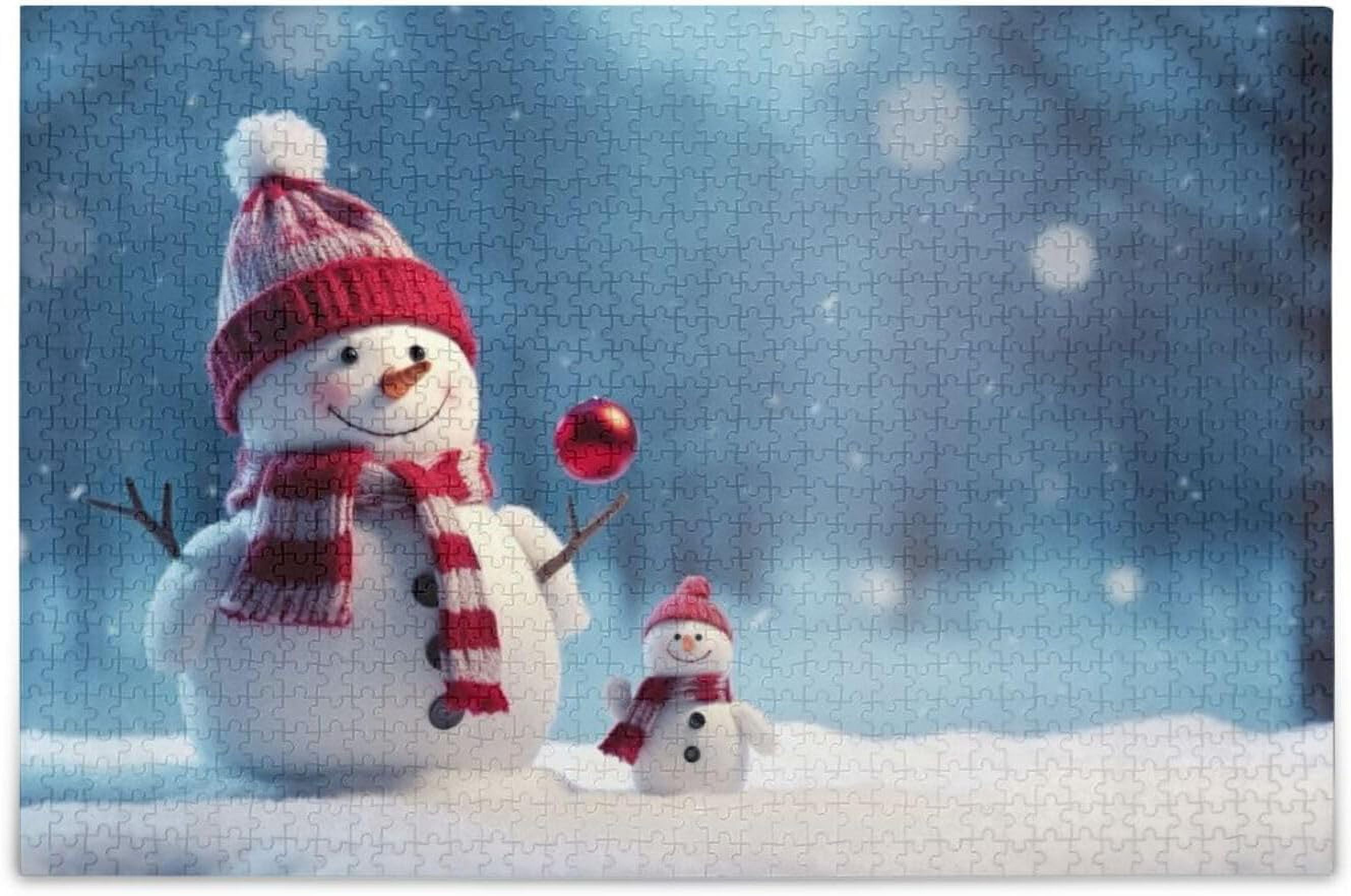 FREEAMG Snowman Snow Scene Puzzle 500 Pieces - Wooden Jigsaw Puzzles ...