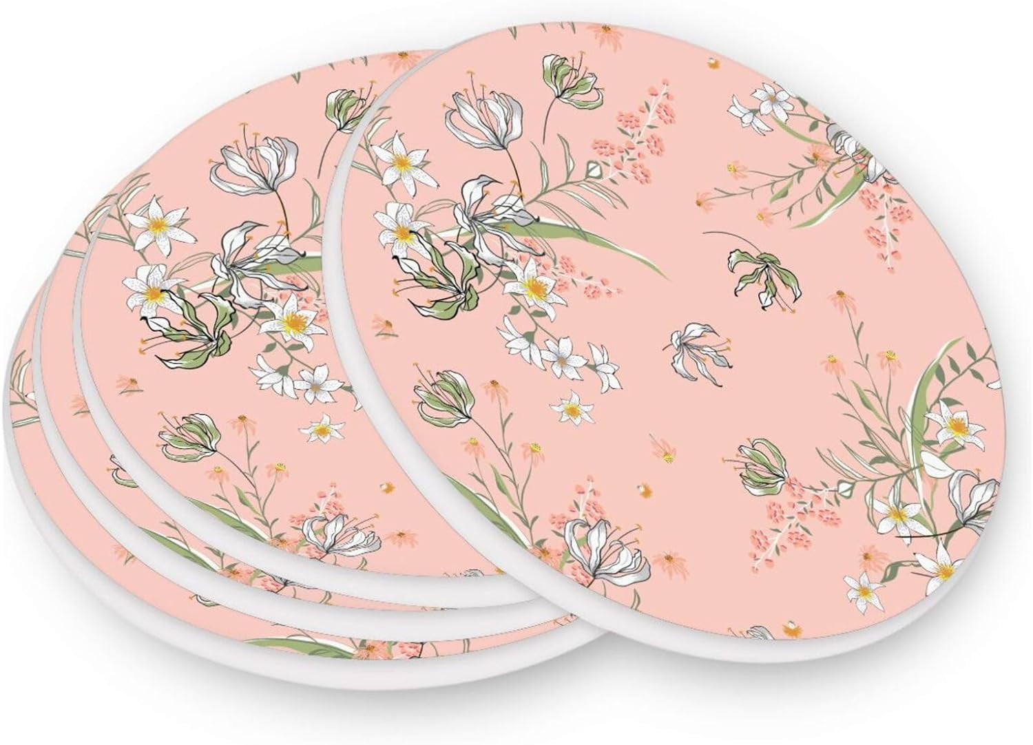 FREEAMG Soft Pink Flowers Coasters for Drinks Set of 4, Absorbent ...