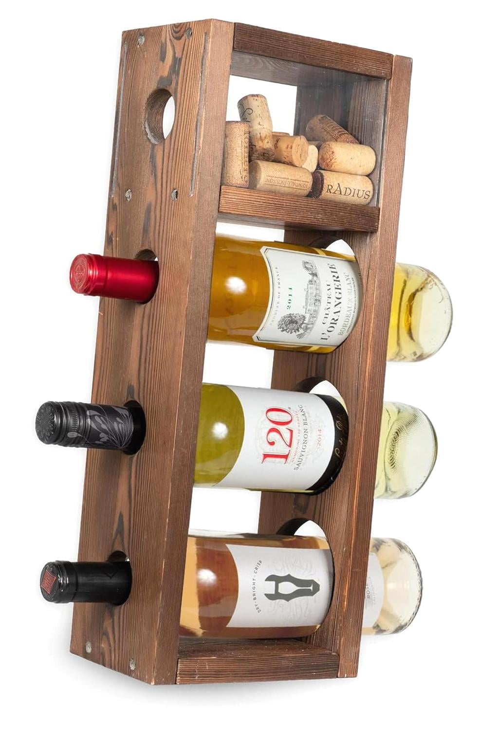 FREEAMG Sonoma Countertop Wooden Vertical Bottle Rack with Cork Storage ...