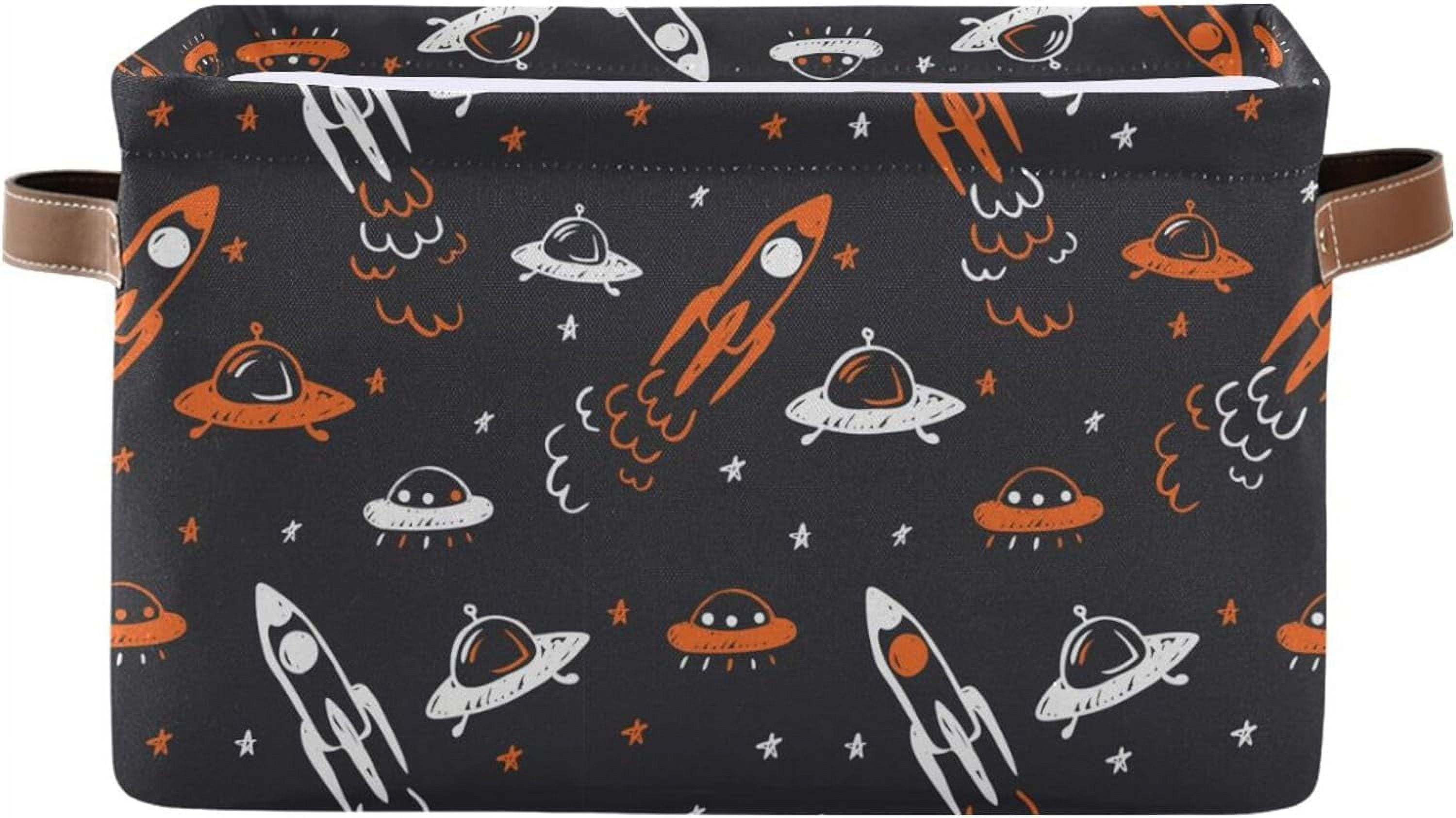FREEAMG Spaceship Cartoon Pattern Storage Basket, Durable Canvas ...