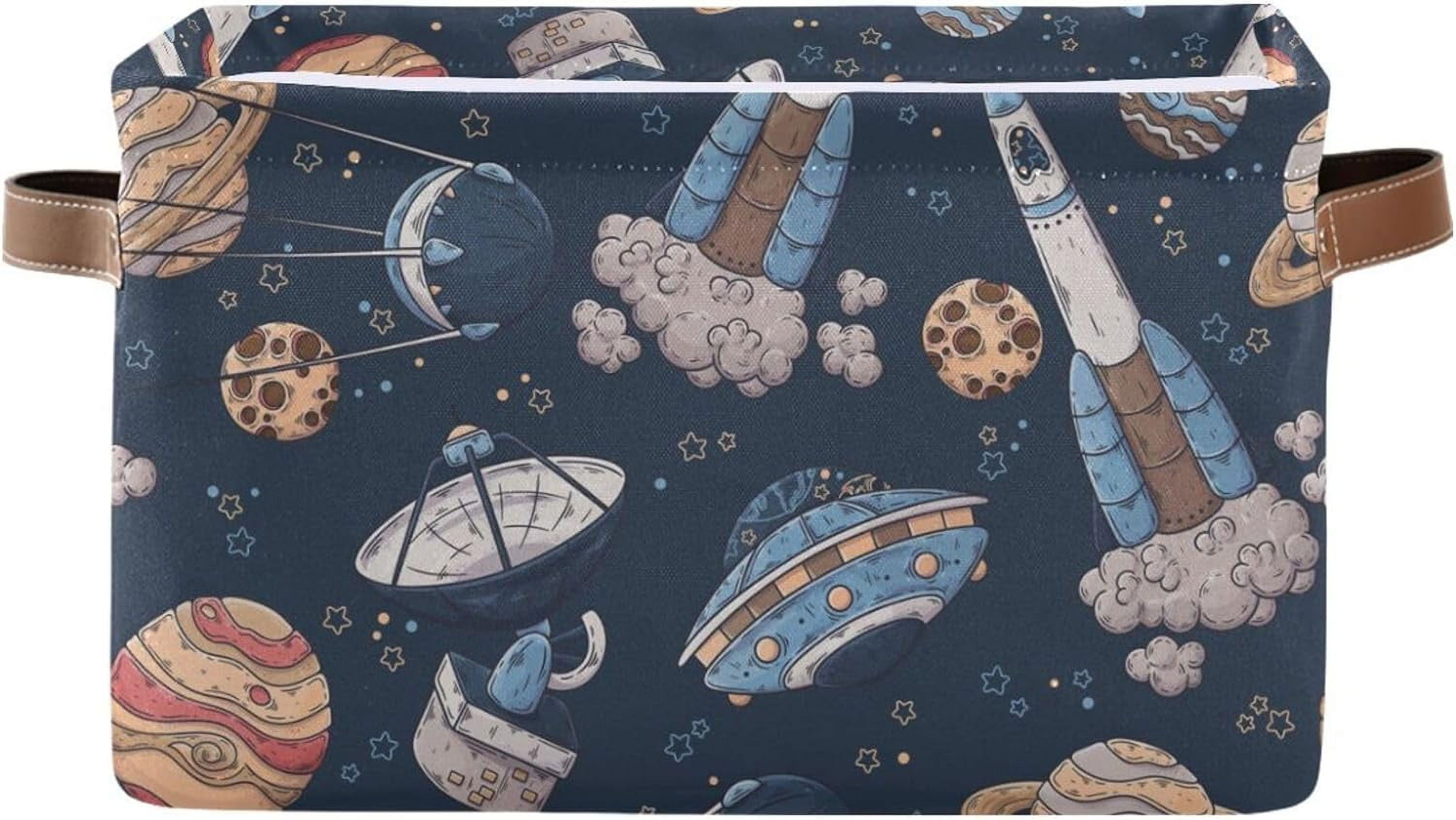 FREEAMG Spaceships Planets Storage Basket, Durable Canvas Organizer ...