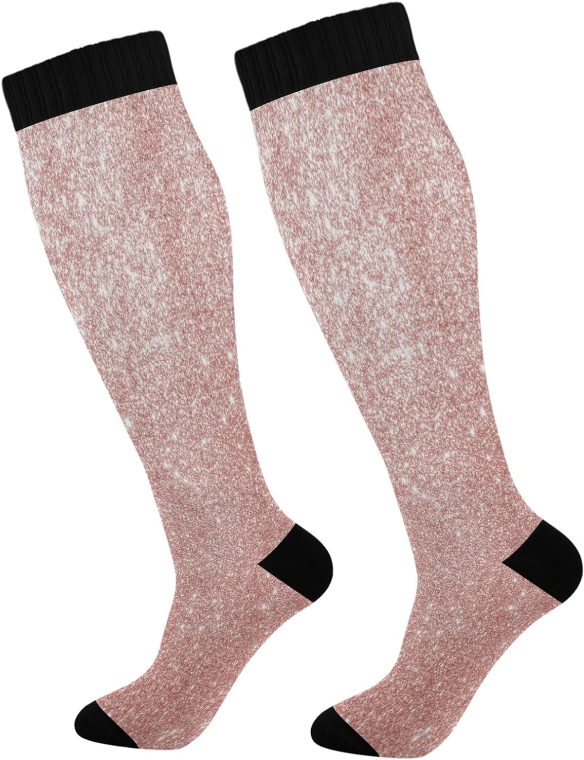 FREEAMG Sparkling Rose Gold Compression Socks for Women Men,Knee High ...