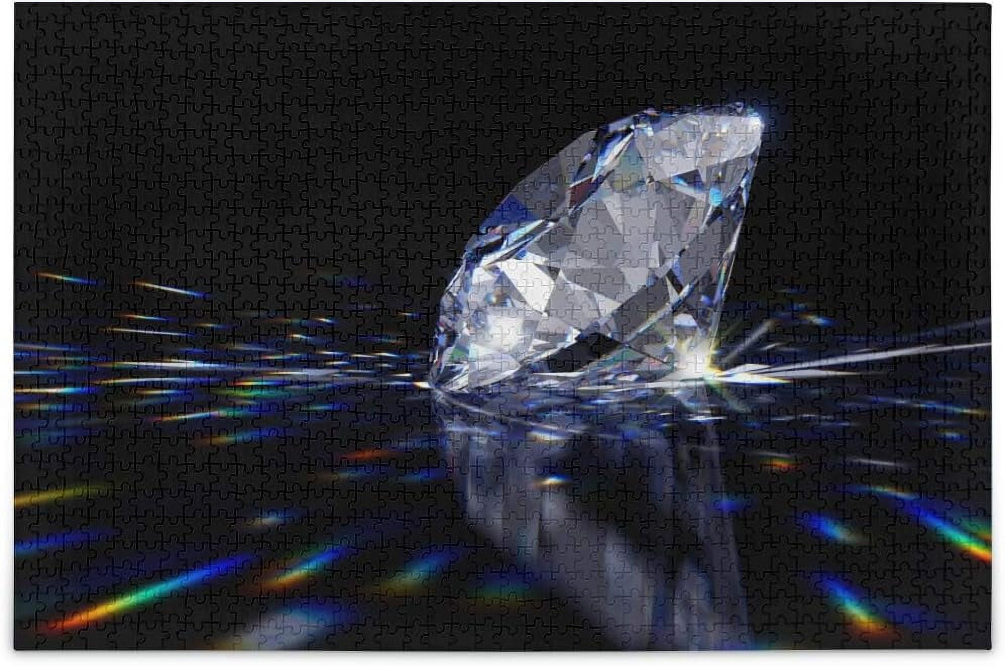 FREEAMG Sparkling Round Brilliant Cut Diamond with Colorful Caustic Ray On Mirror Black Jigsaw ...