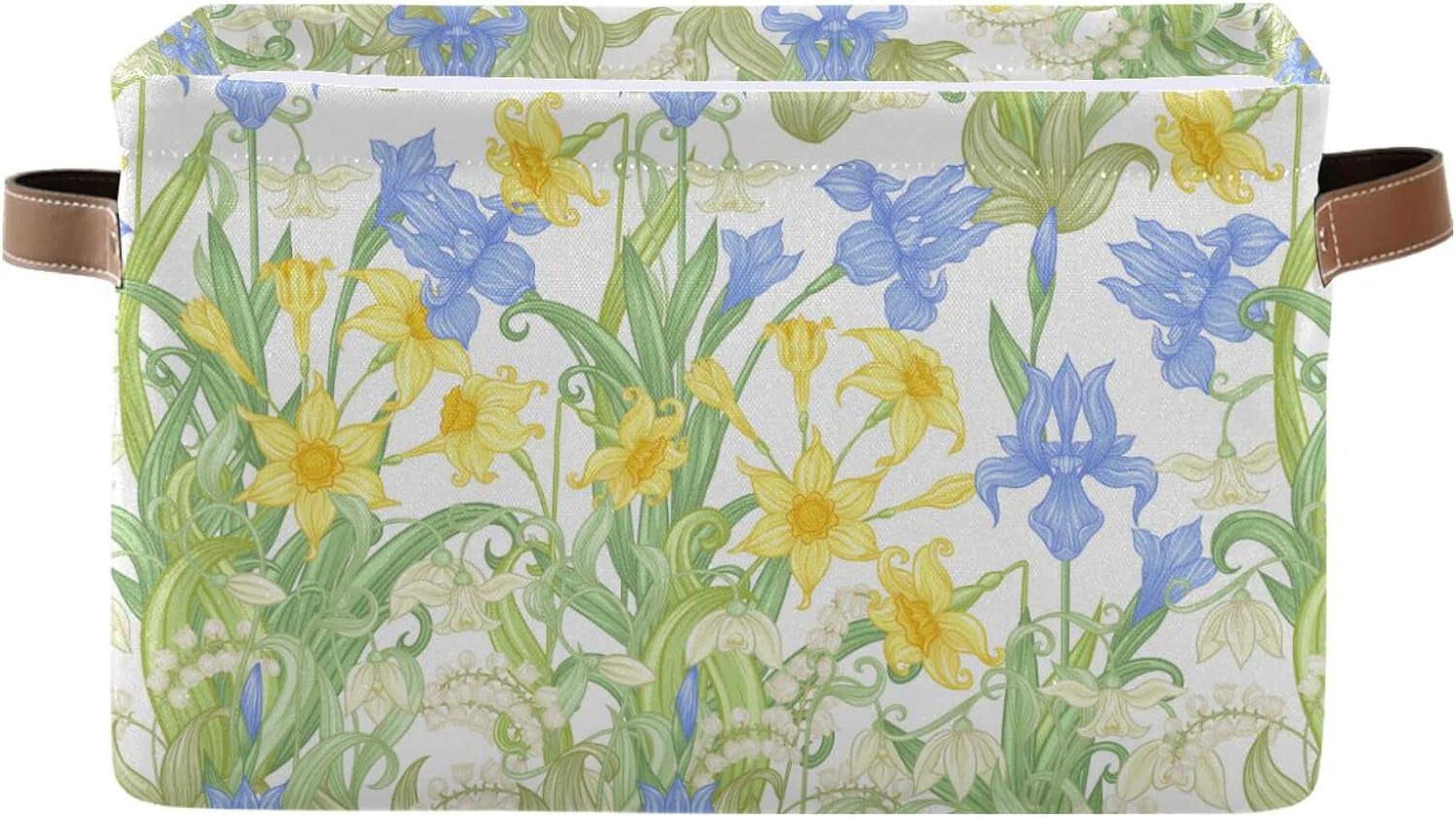 FREEAMG Spring Flowers Storage Basket with Handles Collapsible Storage ...