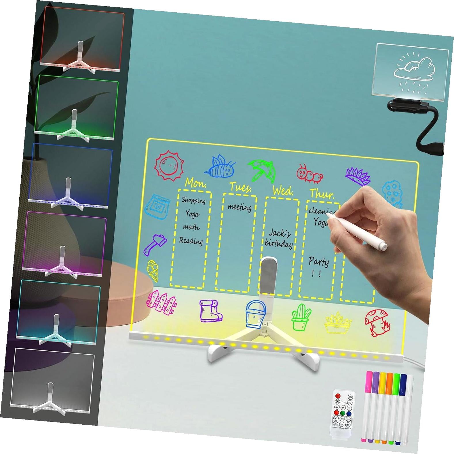 FREEAMG Stand-mounted Acrylic Note Board with 7-color Lighting and ...