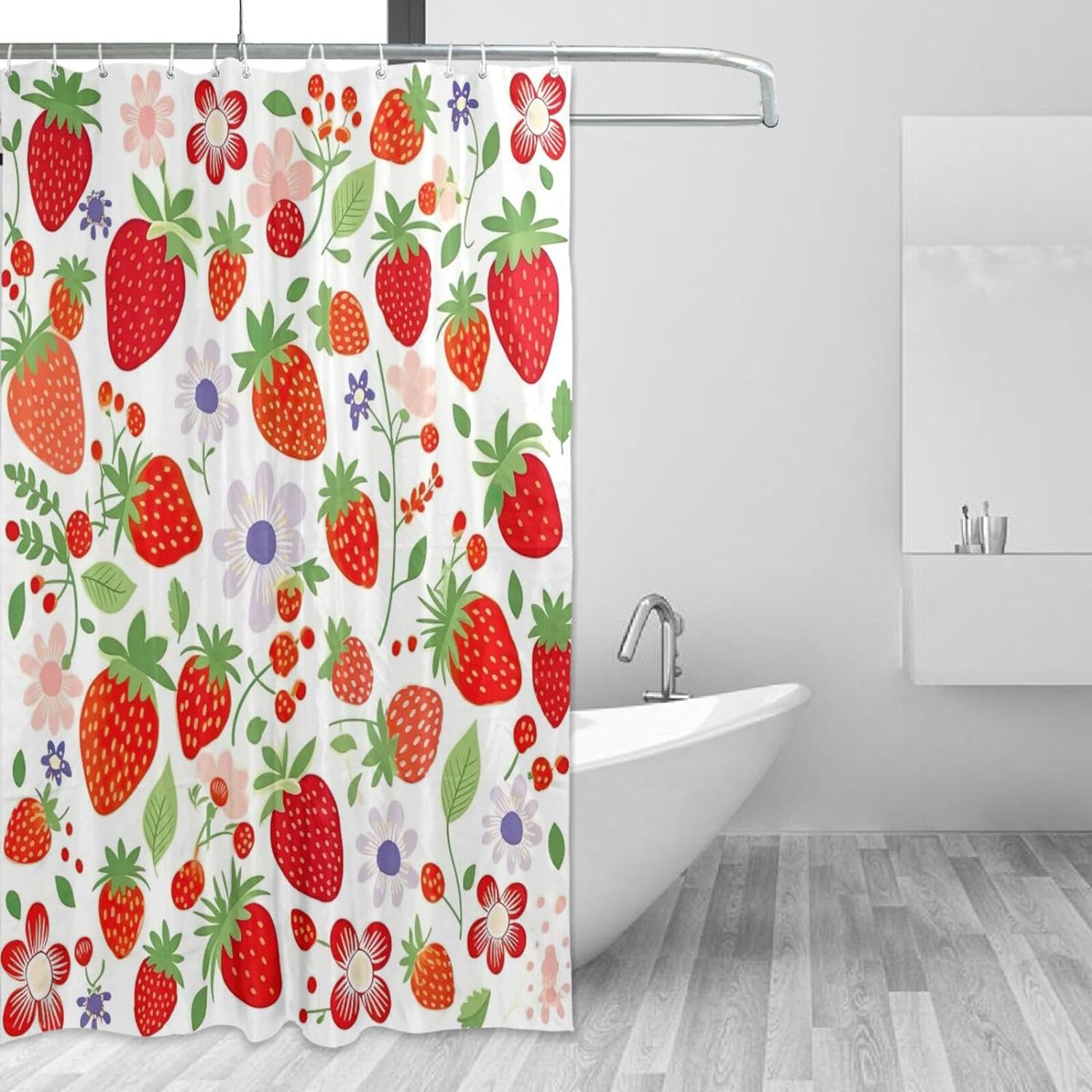 FREEAMG Strawberry Flower Shower Curtain, Waterproof Fabric Shower ...