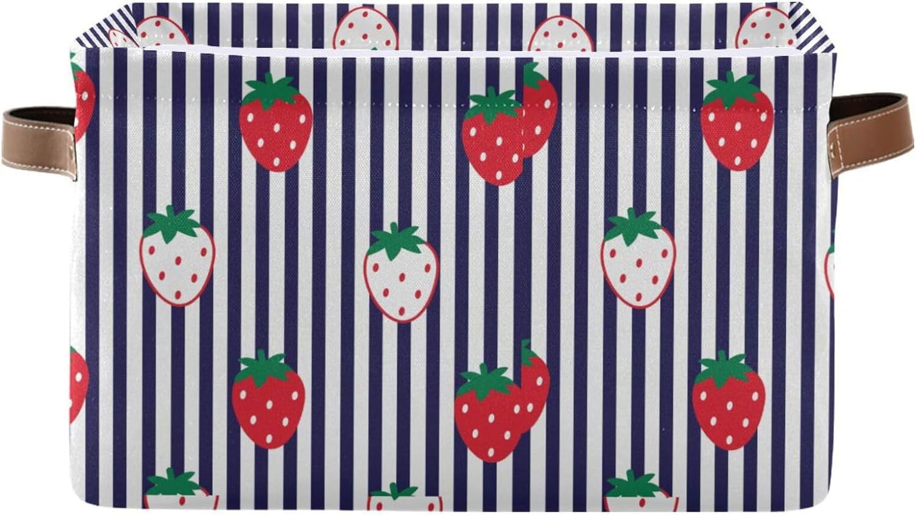 FREEAMG Strawberry Stripe Texture Storage Basket, Durable Canvas ...