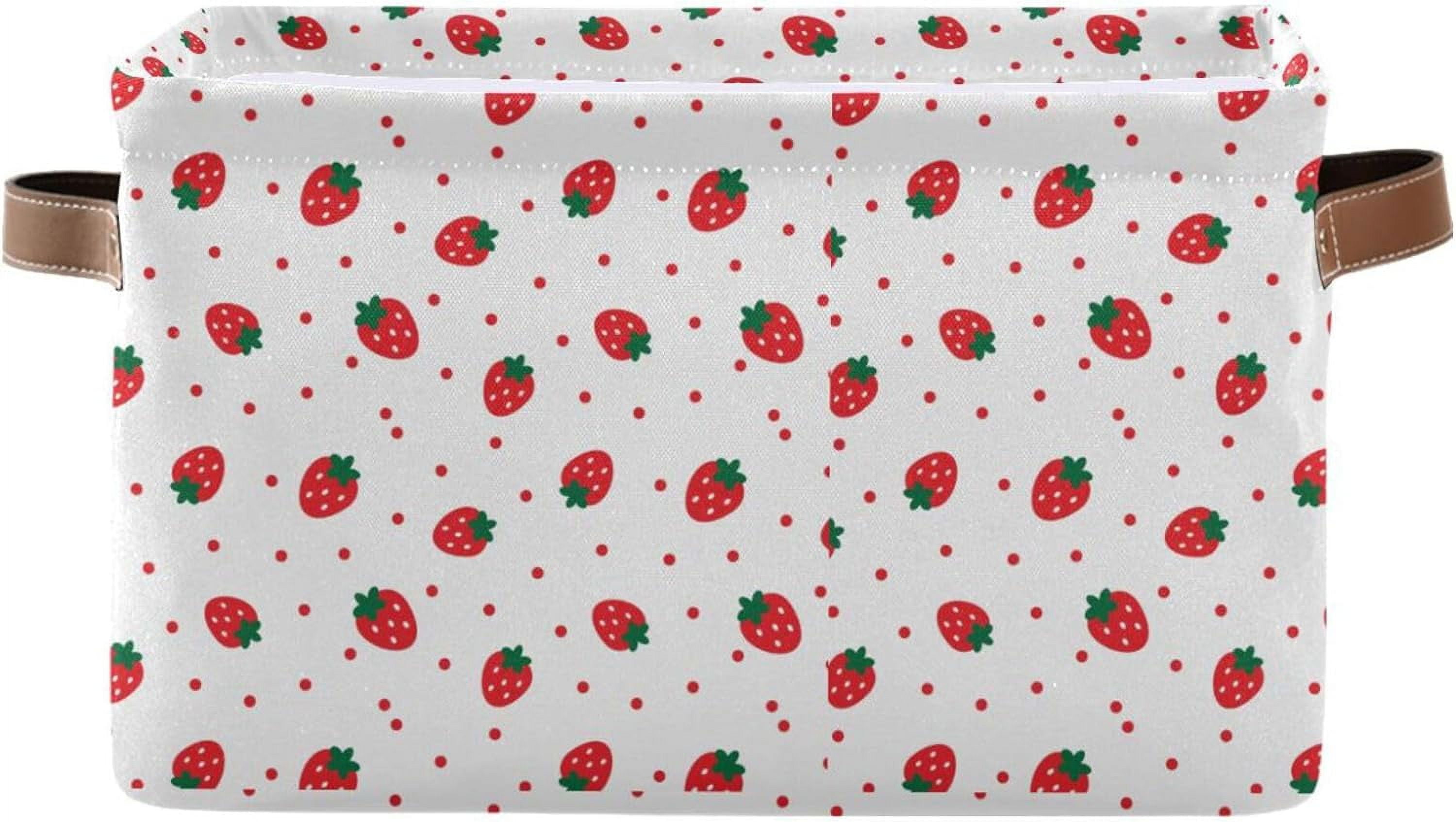 FREEAMG Strawberry and Polka Dot Storage Basket, Durable Canvas ...