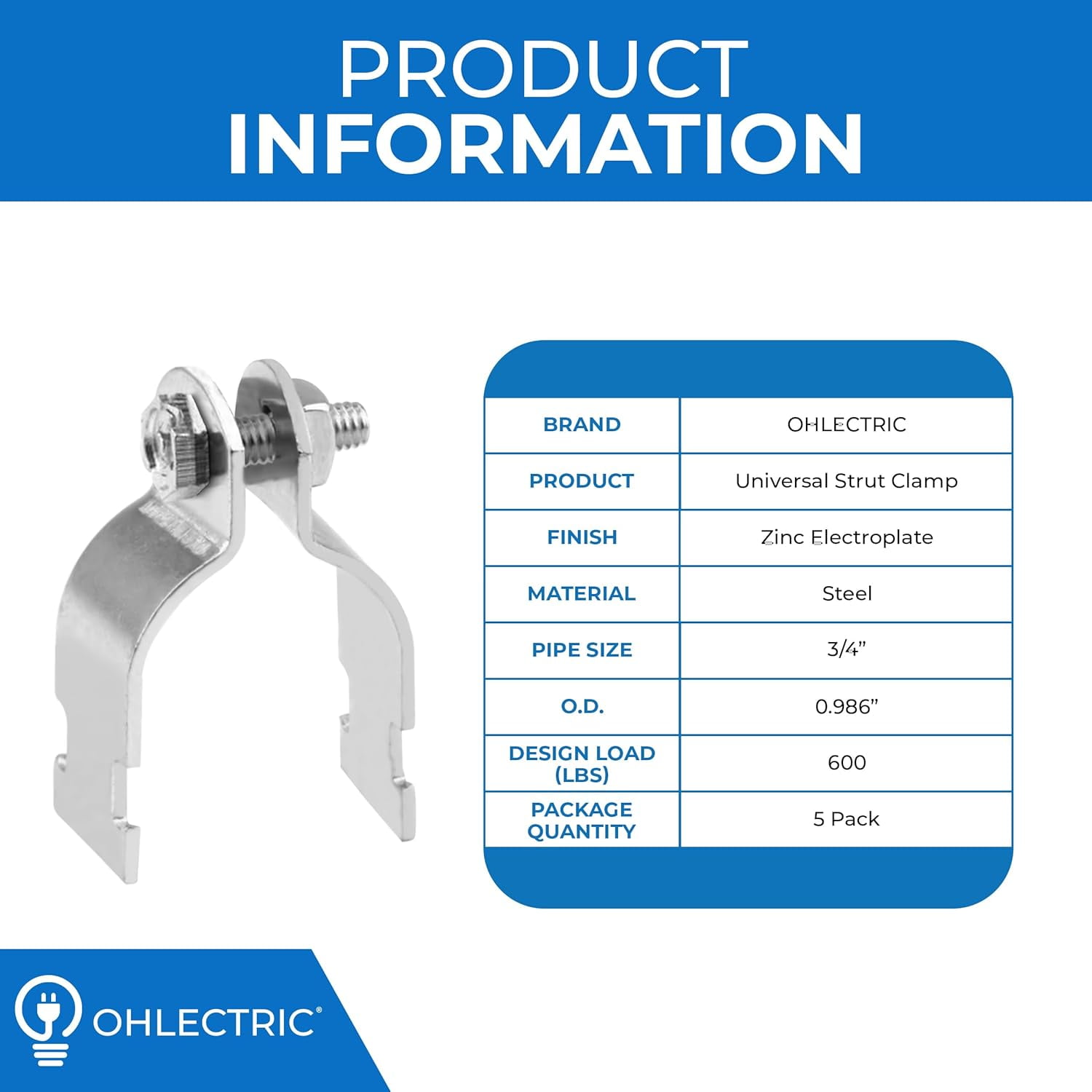 FREEAMG Strut Clamp 2-1/2" Secures Rigid/IMC & EMT Conduit & Pipe To ...