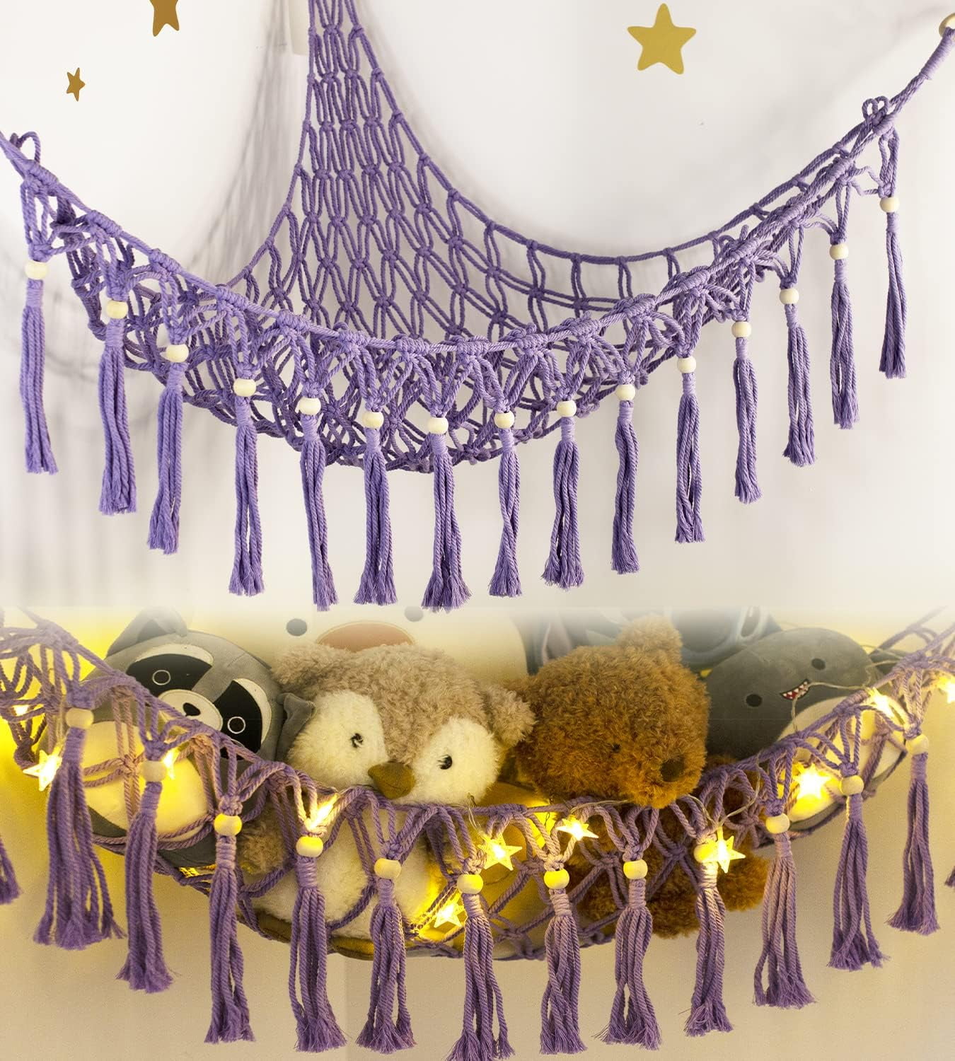 FREEAMG Stuffed Animal Hammock Corner with LED Light - Toy Storage ...