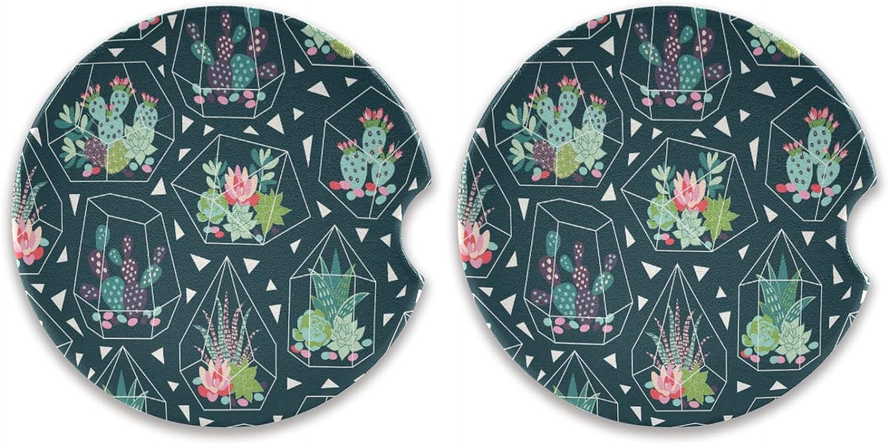 FREEAMG Succulent Plants Car Coasters 2 Pack, Small 2.5" Ceramic Car ...